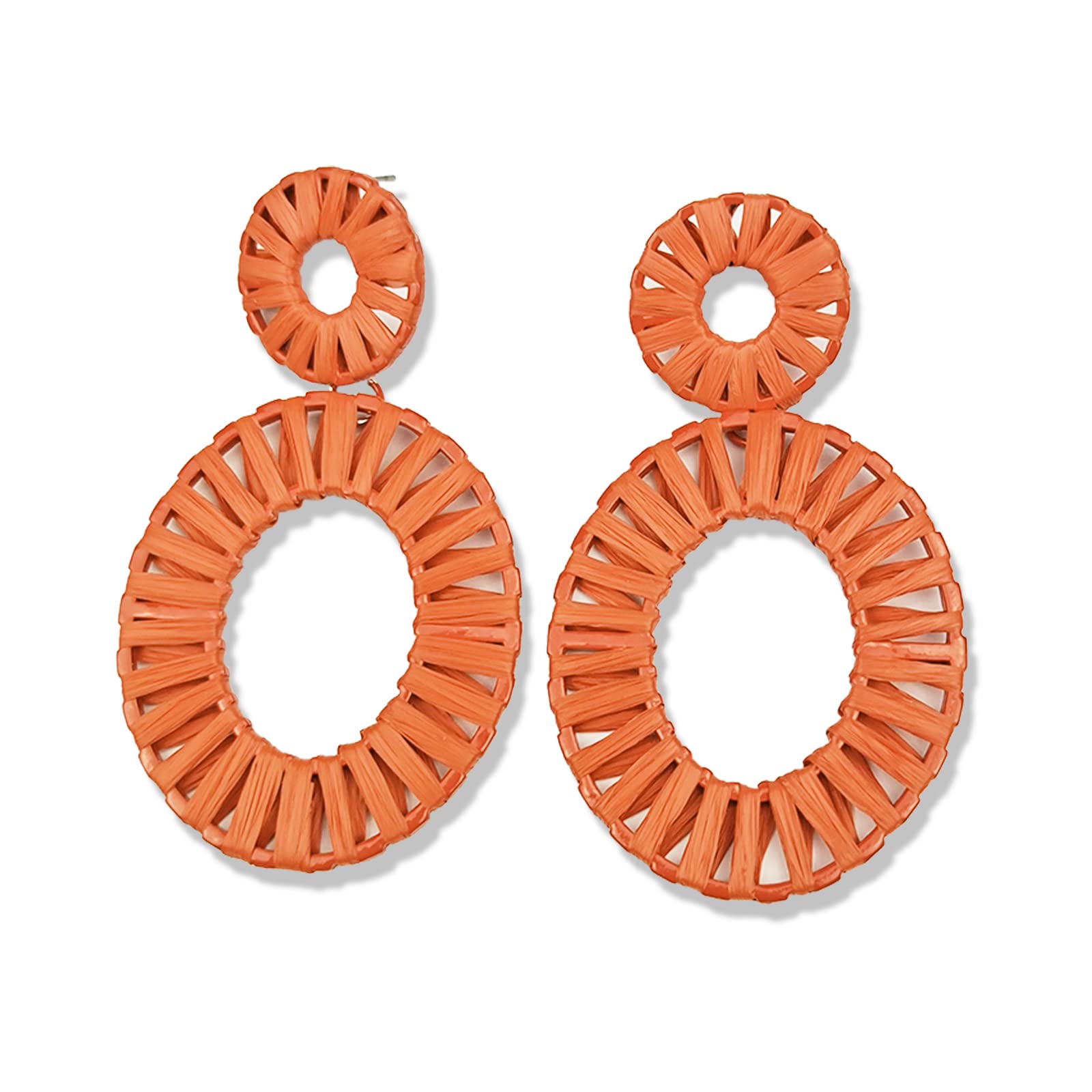 Orange Earrings Thanksgiving Day Earrings Boho Statement Earrings Raffia Rattan Hoop Drop Dangle Earrings for Women Thanksgiving Day Gift