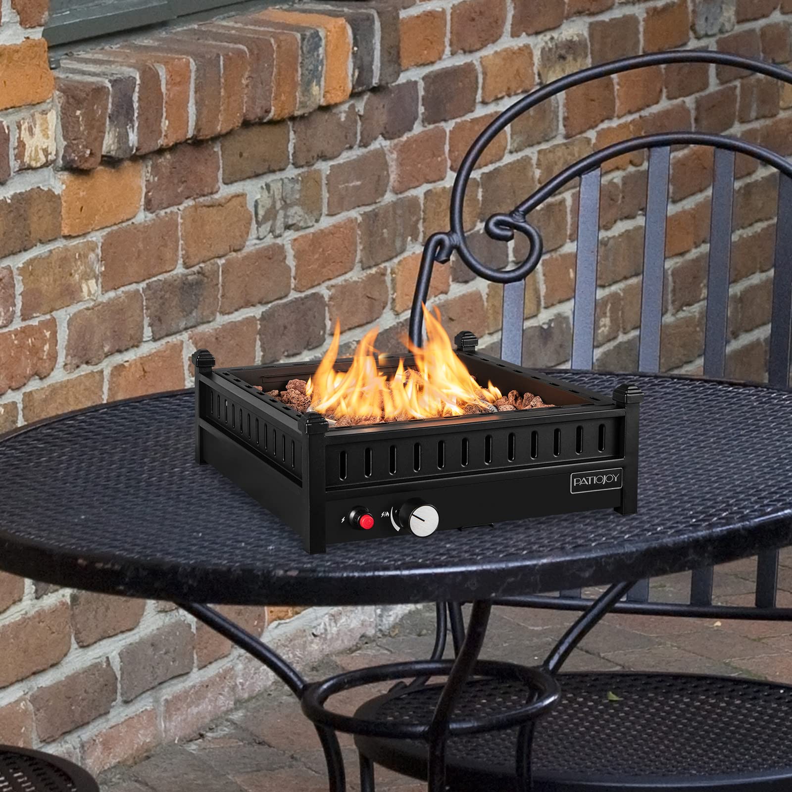 Tangkula Portable Tabletop Propane Fire Pit, Patiojoy 40,000 BTU Table Top Fireplace with Simple Ignition System, Adjustable Flame, Square Propane Firepit Bowl for Outdoors, Fit 2β Umbrella Hole Table