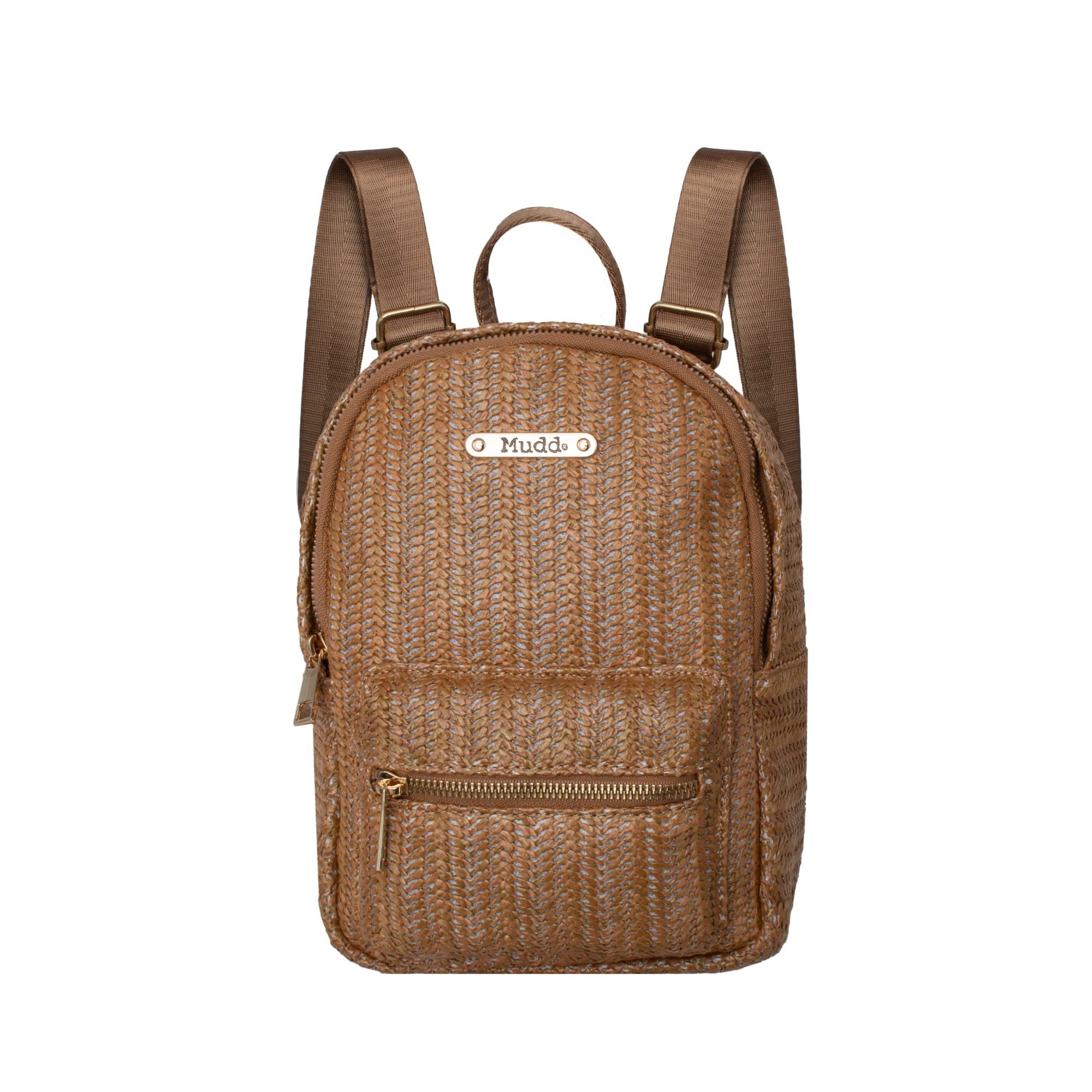 MUDD Women's Tan Straw Backpack With Adjustable Shoulder Strap For Travel or a Casual Look