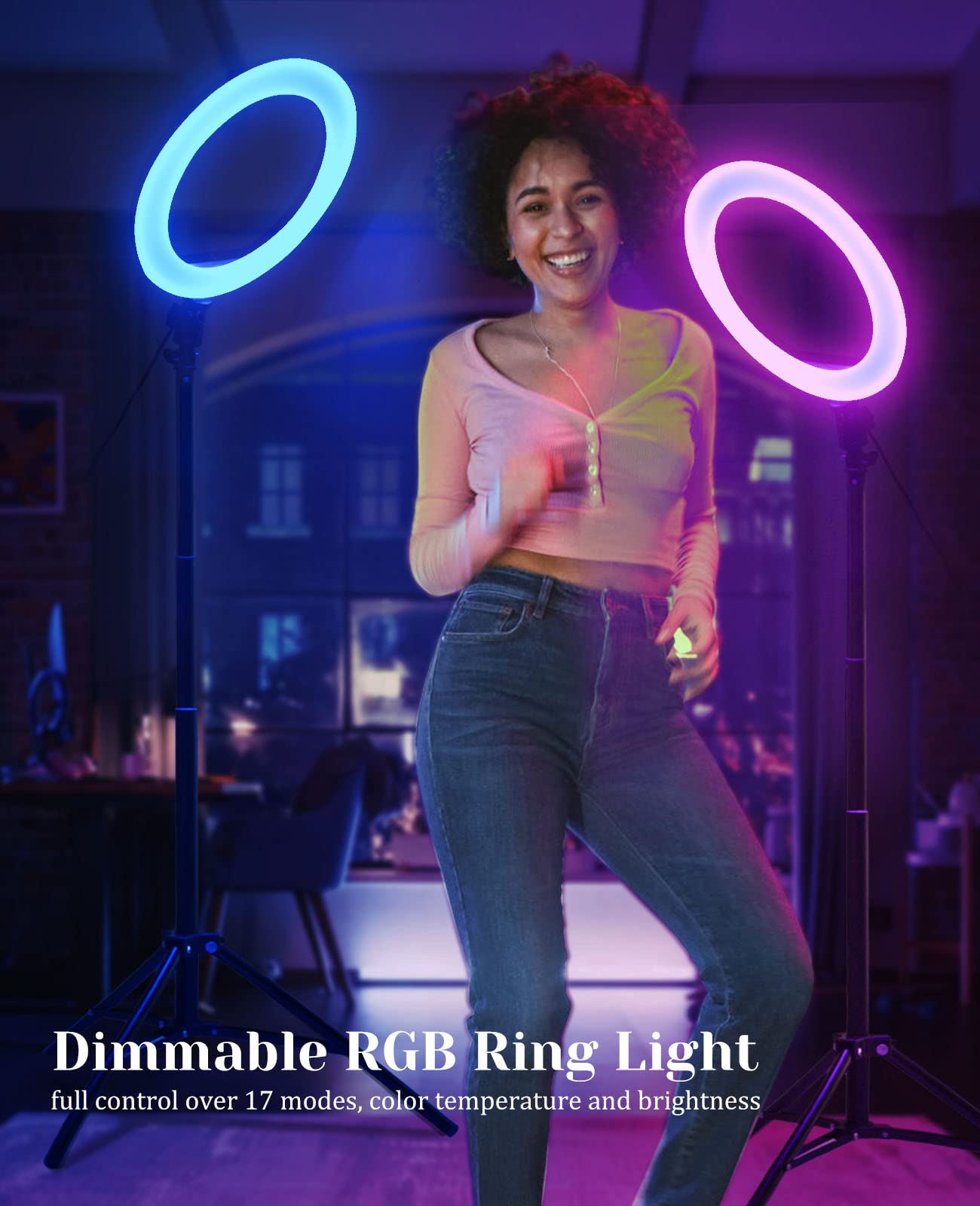 Selfie Ring Light with Stand and Phone Holder, RGB 10'' Ringlight for Photography/YouTube/Video Recording/Vlogs/Makeup/Live Stream/TikTok
