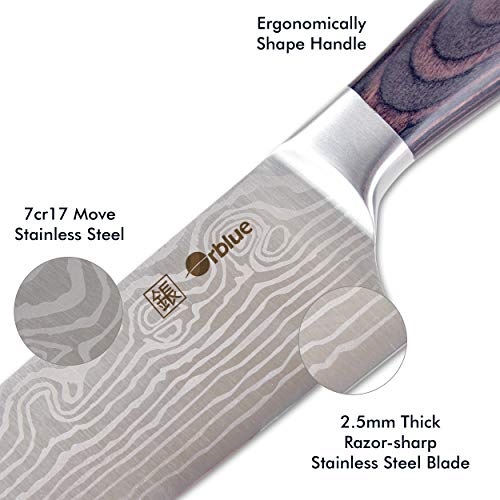 Orblue Chef Knife, 8-Inch High Carbon German Stainless Steel Kitchen Chef's Knife for Cutting, Chopping, Dicing, Slicing & Mincing β Professional Cooking Knife with Ergonomic Handle & Sharp Blade