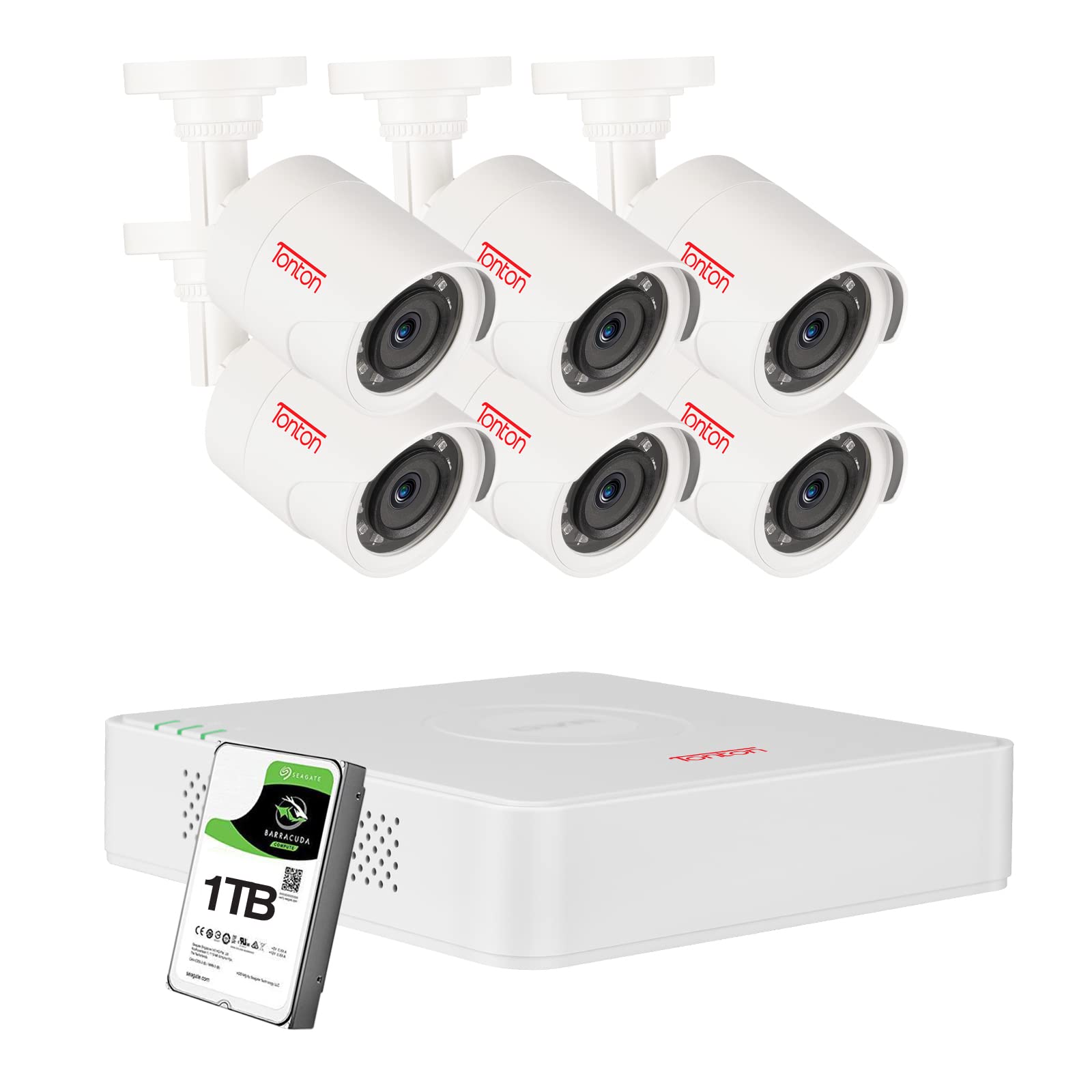 Tonton 5MP LITE Full HD Security Camera System,10 Channel Hybrid DVR Recorder with 1TB HDD and 6PCS 2MP Outdoor Bullet Cameras,Full Metal Housing,Free App&Email Motion Alerts,Easy Remote Viewing