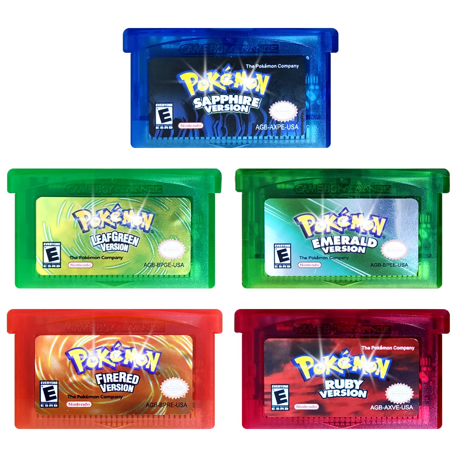 QUANBO 5 Pcs Ruby,Emerald,Sapphire,LeafGreen,FireRed Version GBA Game,Monster Third-Party Cards Gameboy Cartridge Compatible with GBM/GBA/SP/NDS/NDSL (Reproduction Game Cards)