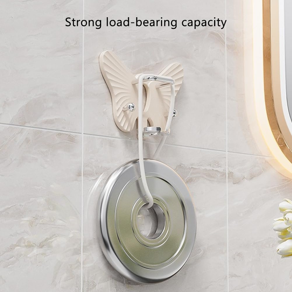 WAYUTO 2Pcs Butterfly Hairbrush Holders Punch Free Comb Holder Wall-Mount Comb Display Rack Rubber Band Hand Mirror Organizer Plastic Round Hair Brush Storage Holder for Salon Bathroom Home