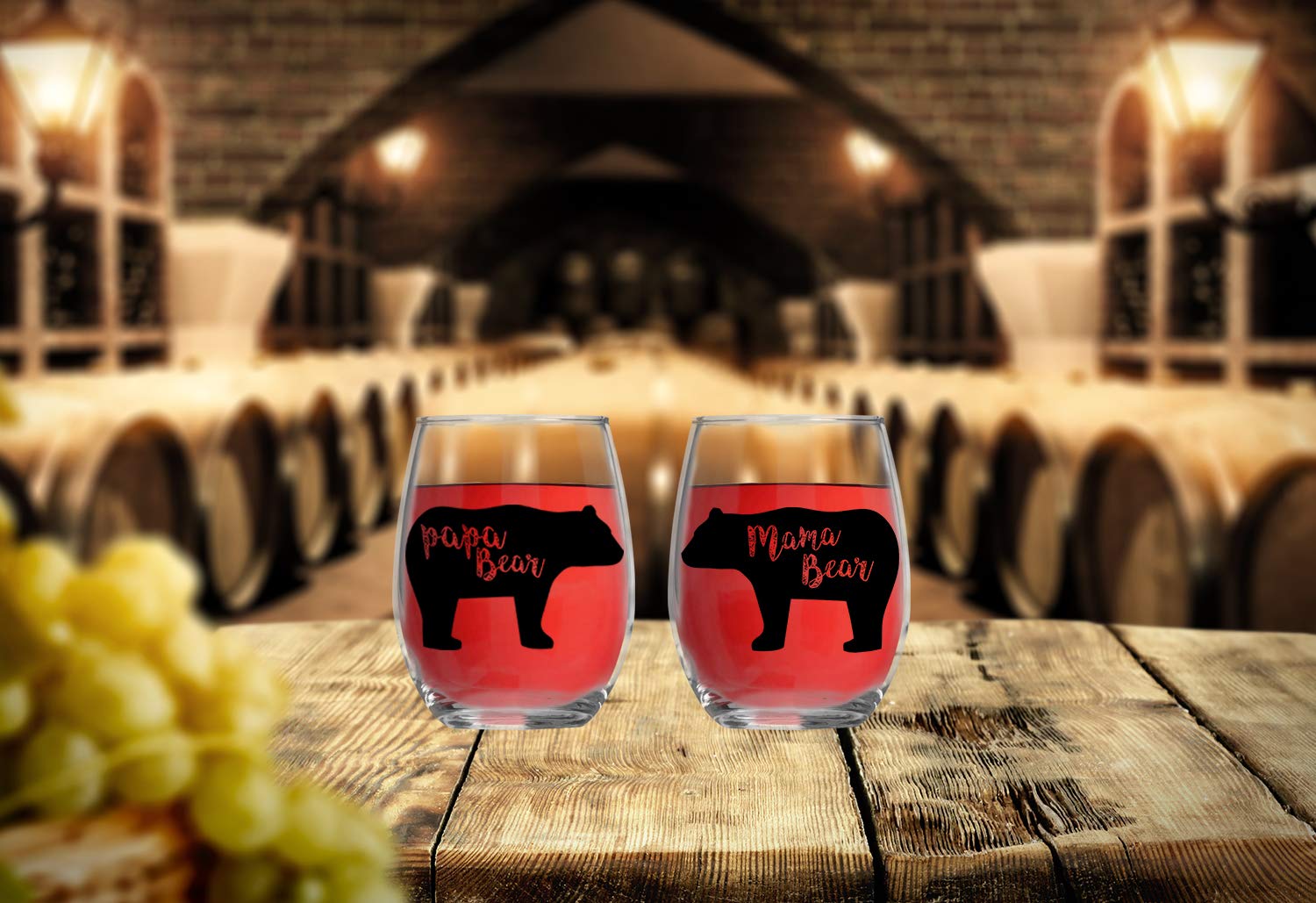 Mama Bear, Papa Bear - 15oz Crystal Wine Glasses - Couples Stemless Wine Glasses β His And Hers Gifts Ideas For Anniversary, Weddings, Bridal Showers
