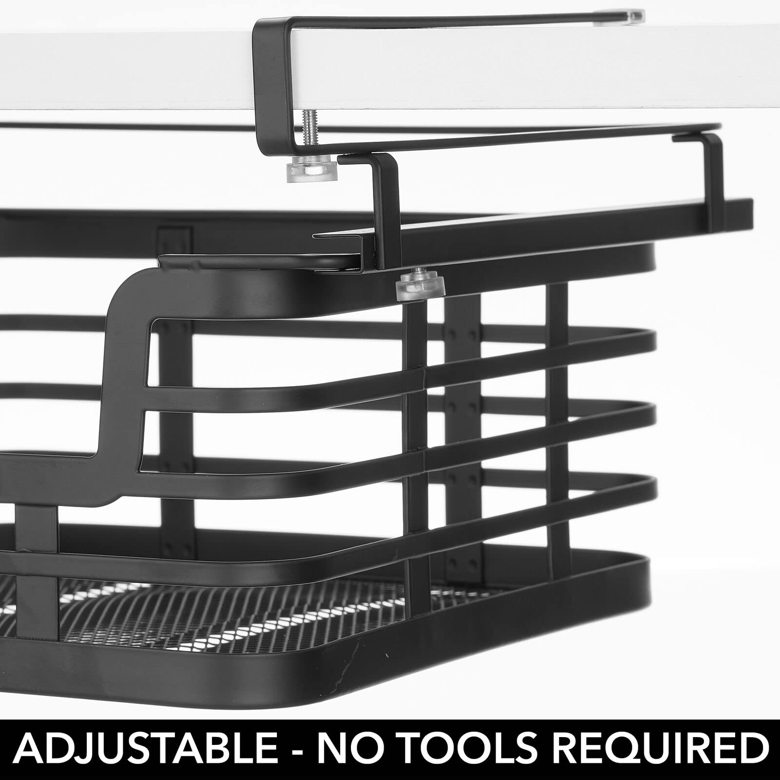 mDesign Metal Wire Under Shelf Storage Baskets for Kitchen Pantry, Closet, Hanging Pull Out Shelving Bin, Sliding Hanger Racks for Bread, Canned Goods, Condiments, Food, 2 Pack, Matte Black/Natural