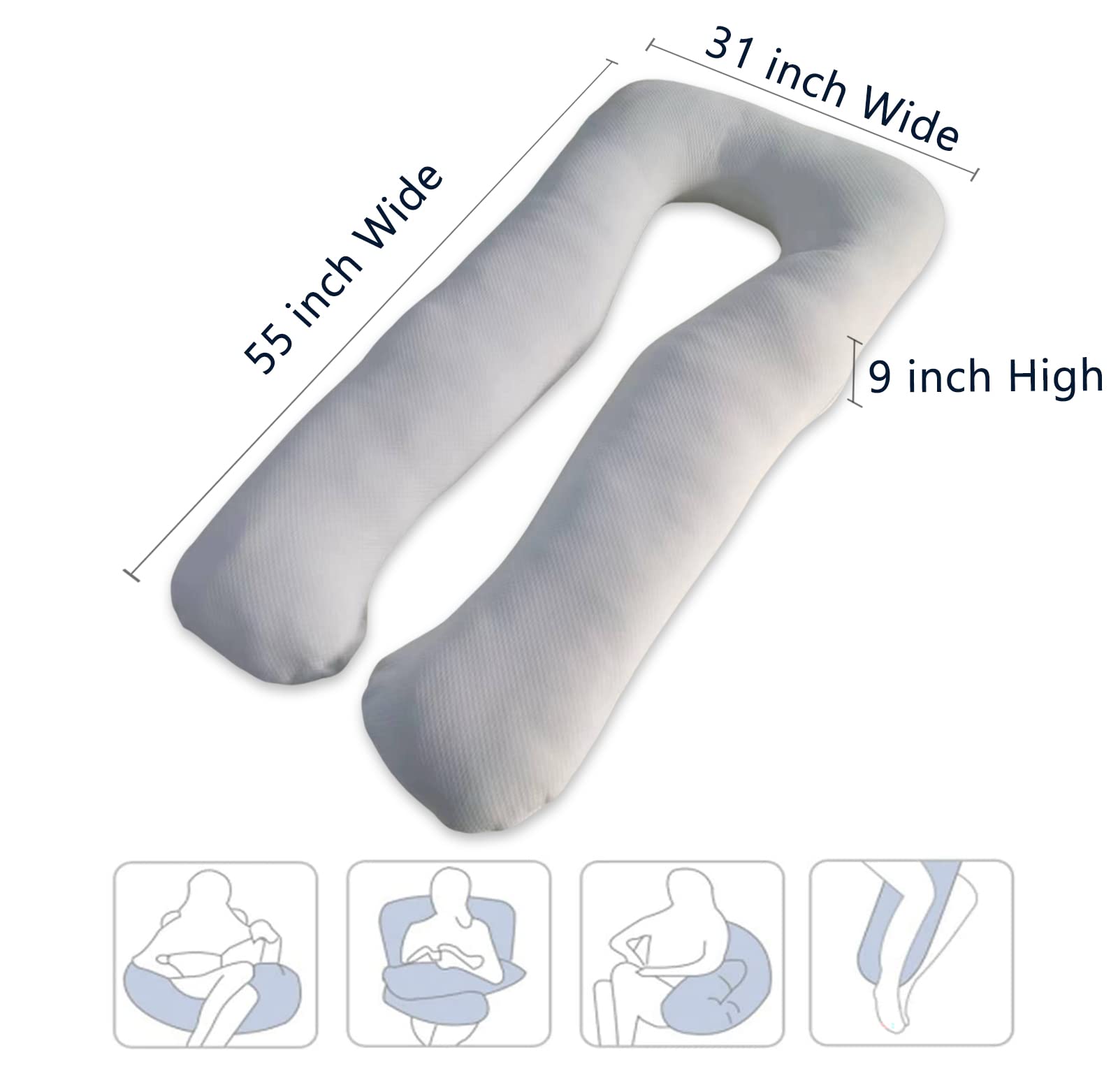 Rokiny Pregnancy Pillows, U-Shape Full Body Pillow and Maternity Pillow with Removable Cover - Support for Back, HIPS, Legs, Belly for Pregnant Women Sleeping (White)