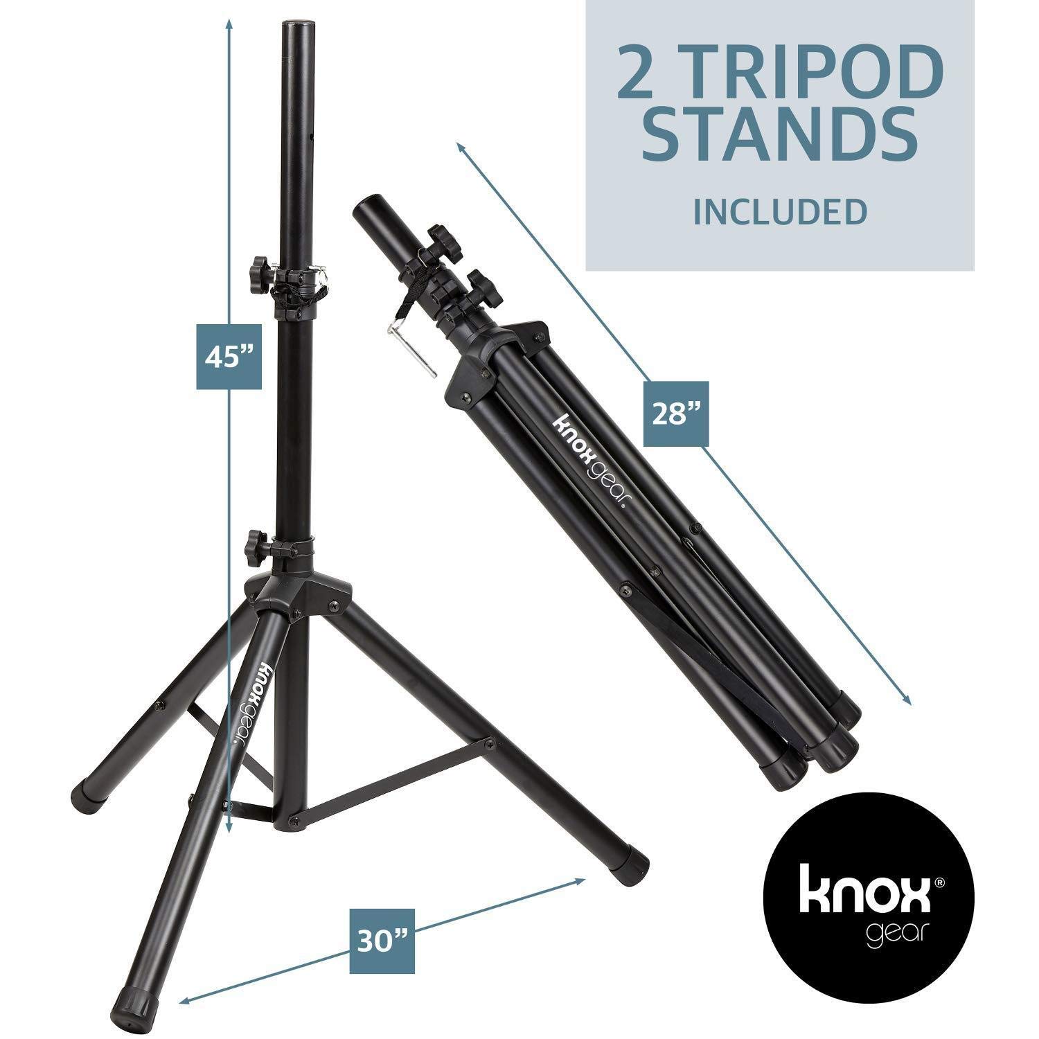 Knox Dual 15" Speakers, 600 Watt - 8 Piece Portable PA System - Microphone, Tripods, Remote Control - Bluetooth, USB, SD Card, RCA and 1/4" Inputs - Colorful LED Lights