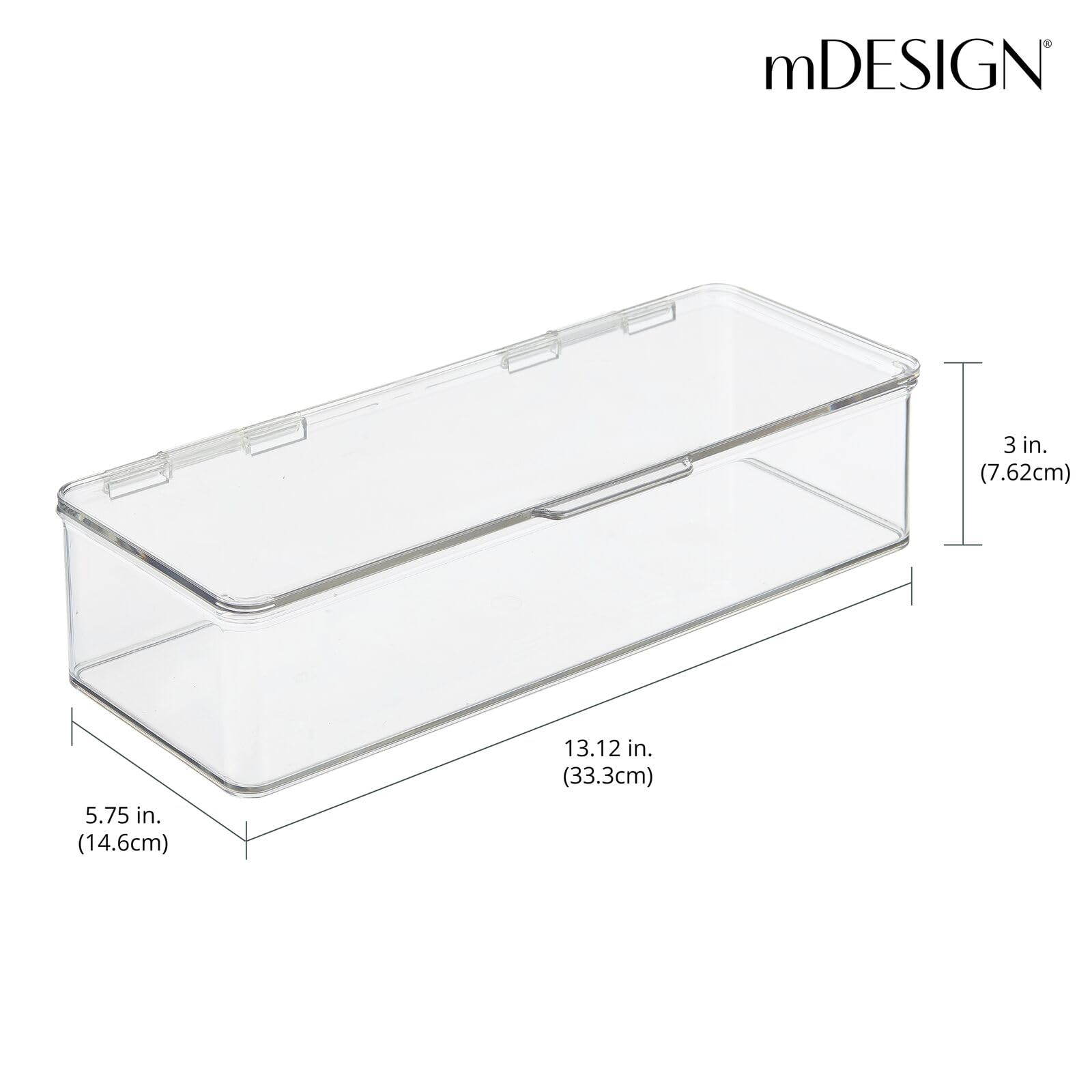 mDesign Plastic Playroom and Gaming Storage Organizer Box Containers with Hinged Lid for Shelves or Cubbies, Holds Small Toys, Building Blocks, Puzzles, Markers, Controllers, or Crayons, 4 Pack, Clear