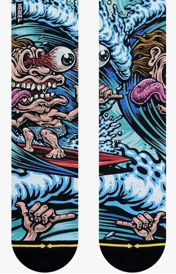 MERGE4 Jimbo Phillips Surf Freak New Crew Socks for Men and Women Gnarly Awesome Radical Surf Compression Socks (as1, alpha, l, regular, regular)
