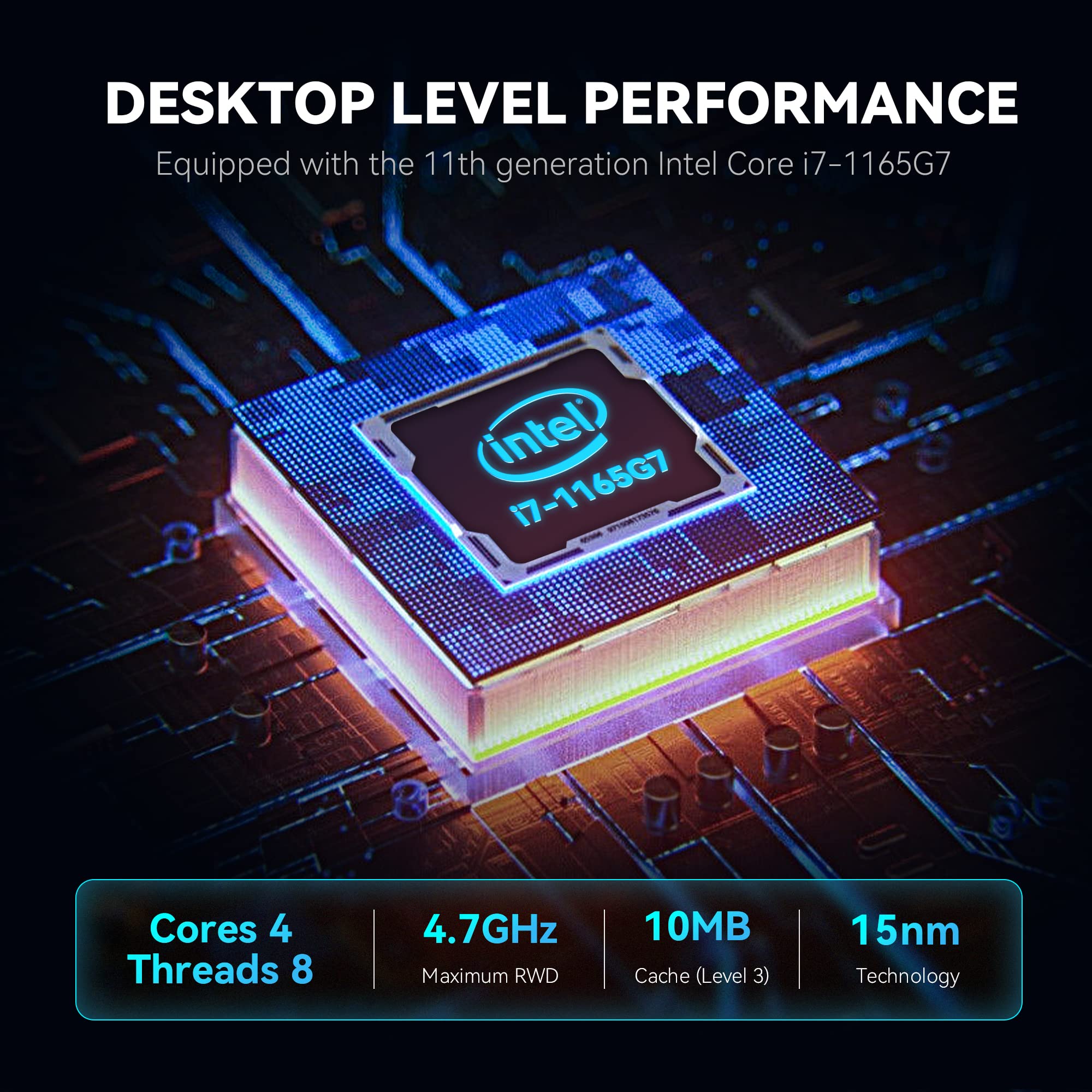 Mini Gaming PC Windows 11 Pro, 11th Intel i7-1165G7(up to 4.7GHz) Thunderbolt 4 Mini Gaming Desktop Computer 16GB DDR4 512GB M.2 NVMe SSD, 4K Triple Display WiFi 6 BT5.2 6X USB Ports