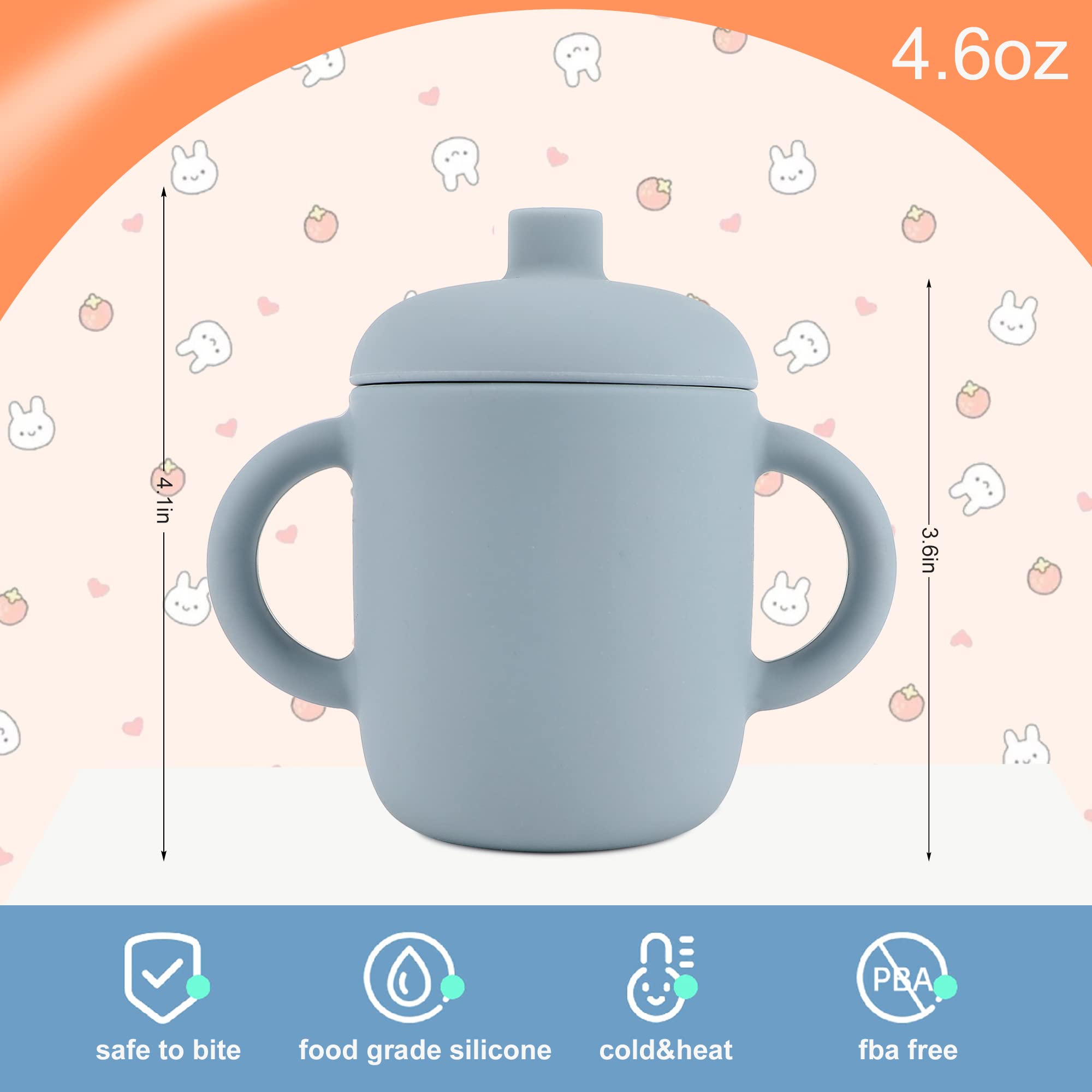 Silicone Sippy Cup,6 Months +,Easy to Clean Toddler Straw Cup for Baby,Trainer Cup BPA-Free,Safe Use for Freezer,Dishwasher and Microwave (smoke heavy blue)