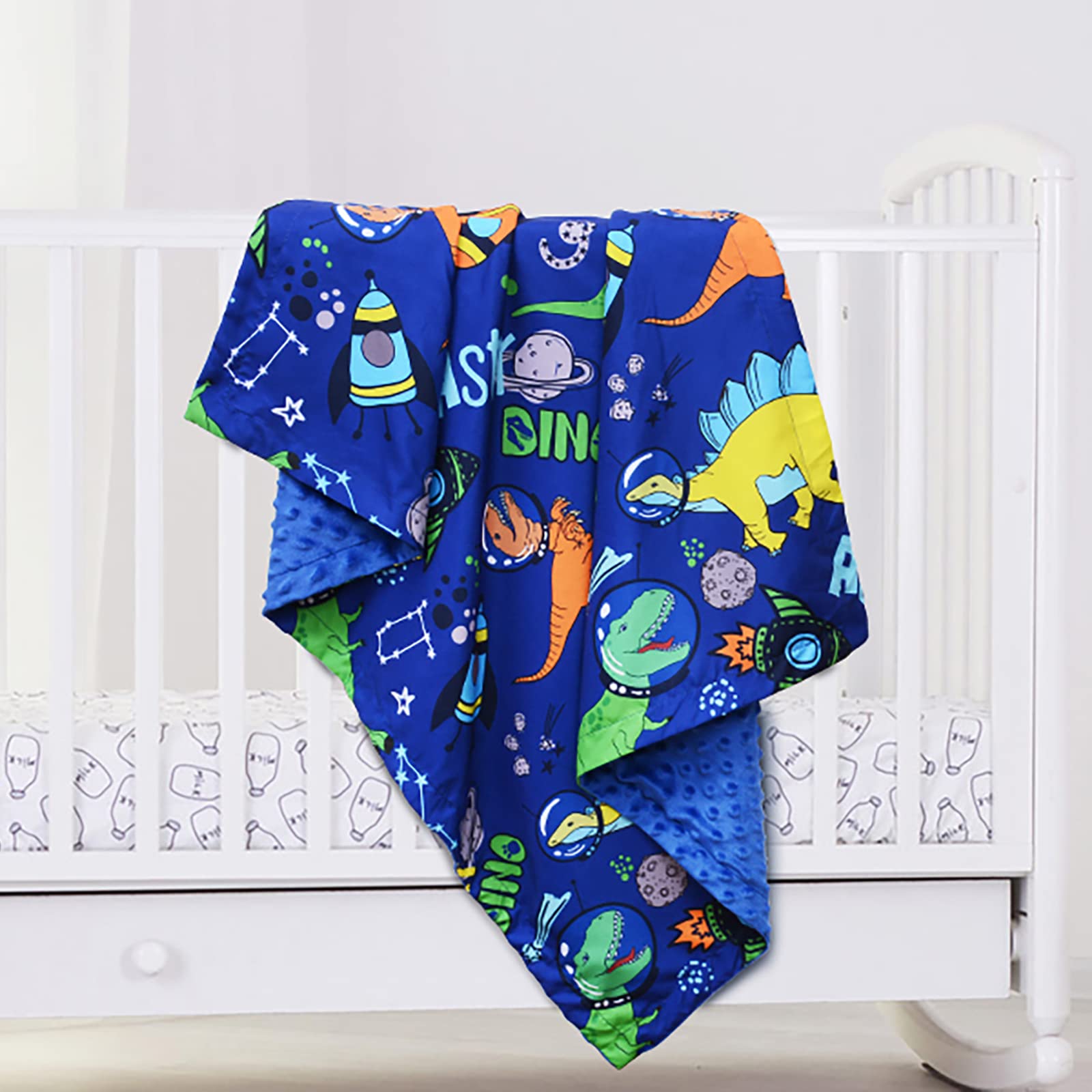 UOMNY Baby Blanket for Boys Dinosaur 30 x 40 Inch Double Layer Dotted Soft Personalized Swaddle Blanket Dinosaur for Newborn Baby Boy Blanket Dino Swaddle Blanket for Nursery Blue Space Dino