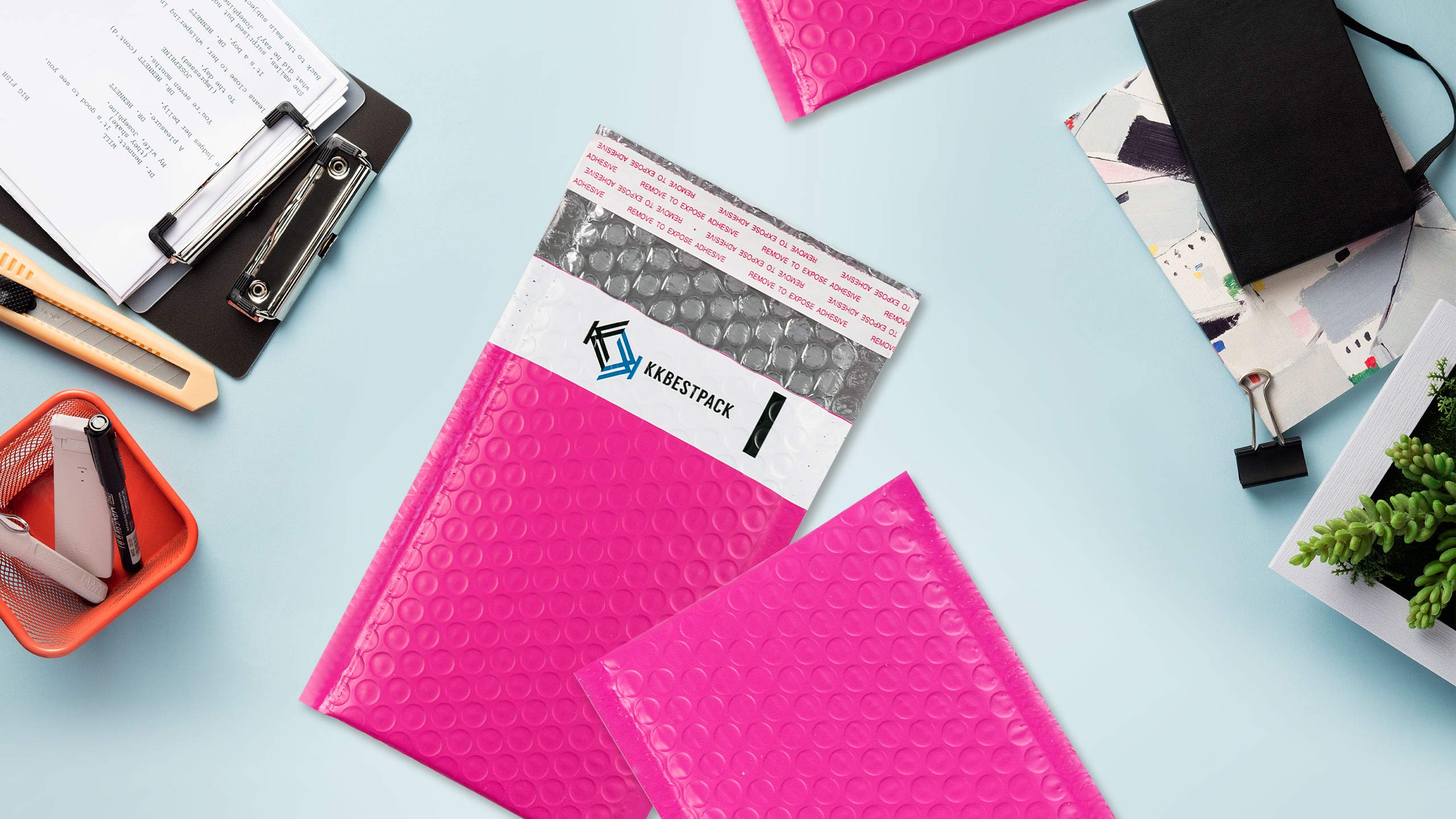 KKBESTPACK Poly Bubble Mailers 4x7 Inch Self Seal Padded Envelopes #000 Pink, Pack of 50 (ZZ47BP)