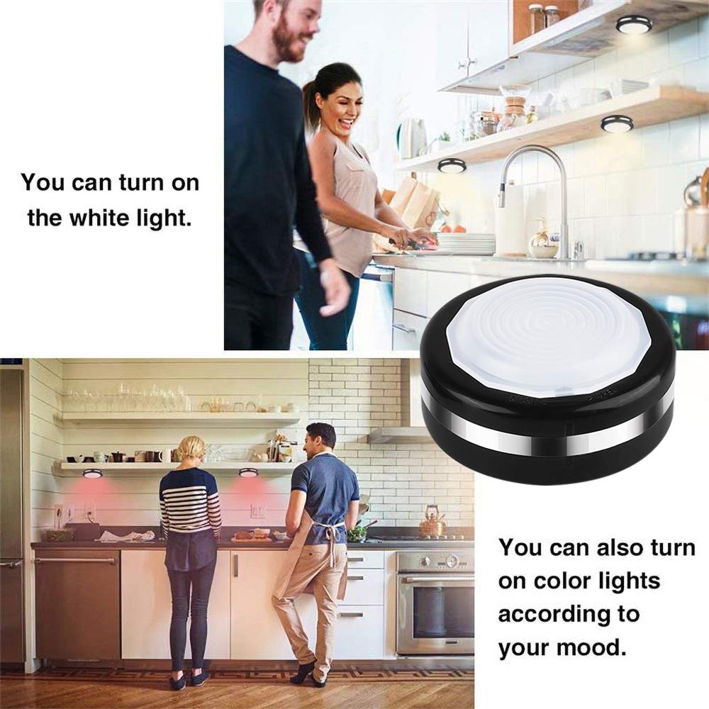 LED Closet Lights, Puck Lights with Remote,Wireless Under Cabinet Lighting, Battery Operated RGB Color Changing Stick On Lights, 16 Colors Night Light with Dimmer & Timing Function (6 Pack)