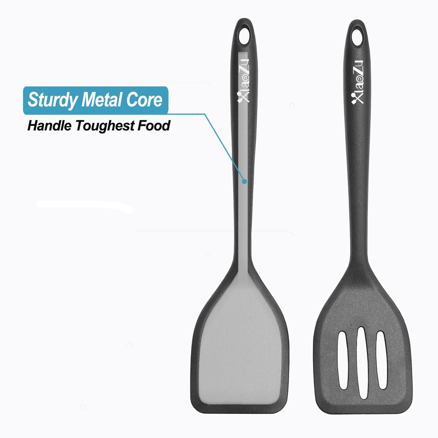 Silicone Spatula Turner Set, High Heat Resistant Spatulas with Seamless One Piece Design, Nonstick Rubber Flippers Utensils for Baking & Cooking,BPA-Free, Black,11 IN