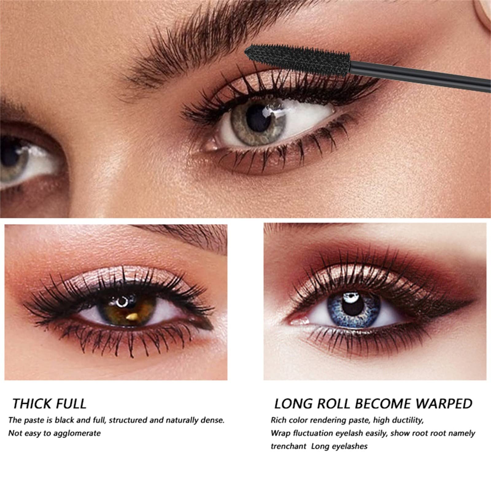 Mascara Black, Waterproof Long Lasting Smudge Proof Thicking Curling Lenthening Eyelash Makeup, 4D Silk Fiber Lash Crown Mascara