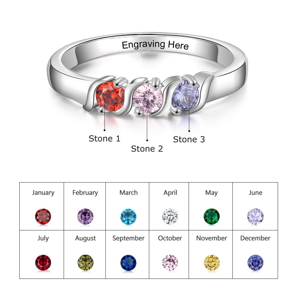 JewelOra Personalized Family Mothers Rings with 3 Simulated Birthstones Engraved Names Anniversary Rings for Grandma (7)