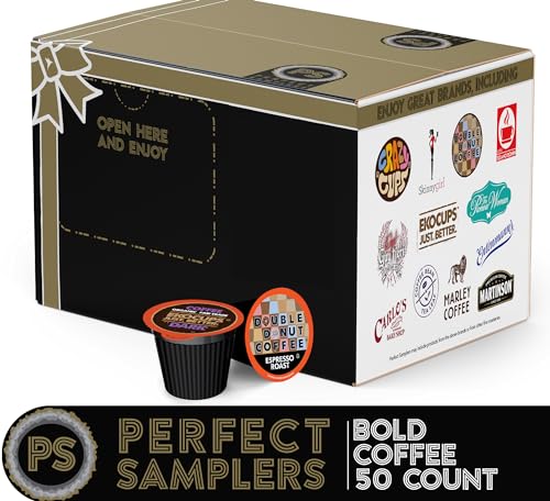 Perfect Samplers Dark Roast and Flavors Single Serve Coffee Pods for Keurig K Cup Machines, Bold Lover's Select, 50 Count