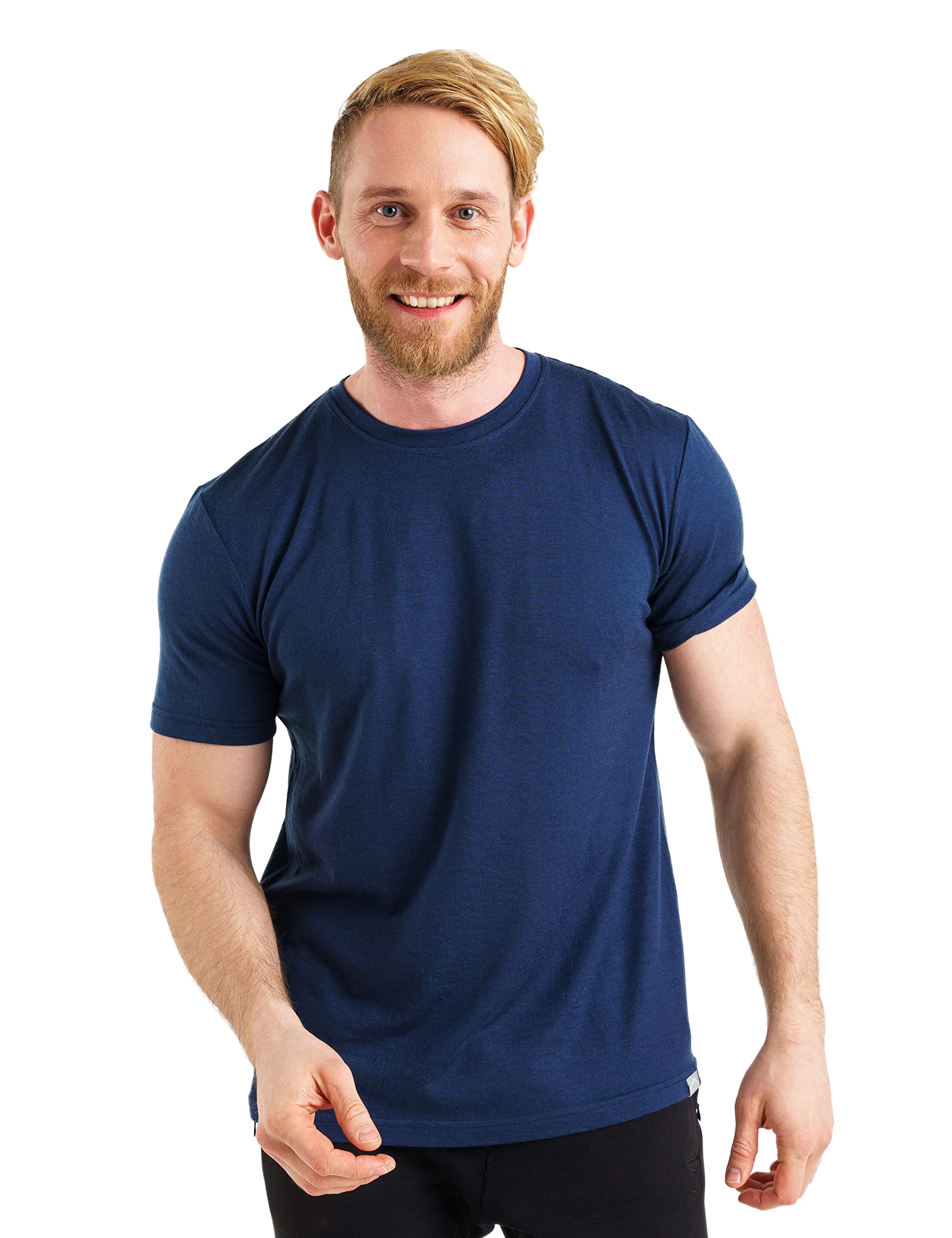 Merino.tech Merino Wool T-Shirt Mens - 100% Organic Merino Wool Undershirt Lightweight Base Layer (Large, Navy)