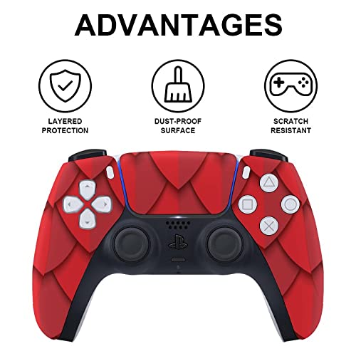 Red Scales Full Protective Skin Cover Design Wrap Decal Sticker Compatible with PS5 Digital Edition Console and Controller