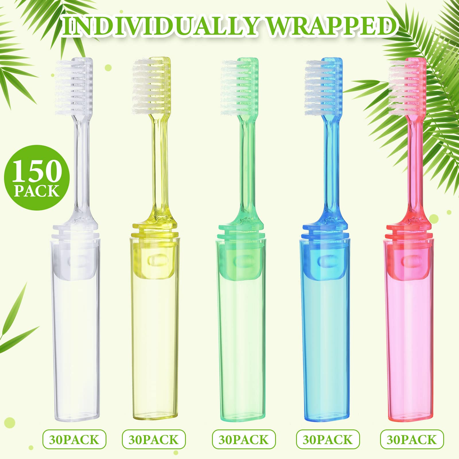Potchen 150 Pcs Travel Toothbrush Bulk Folding with Case Portable Individually Wrapped Size for Travel, Camping, Hiking, School, Home, Business Trip, Hotels