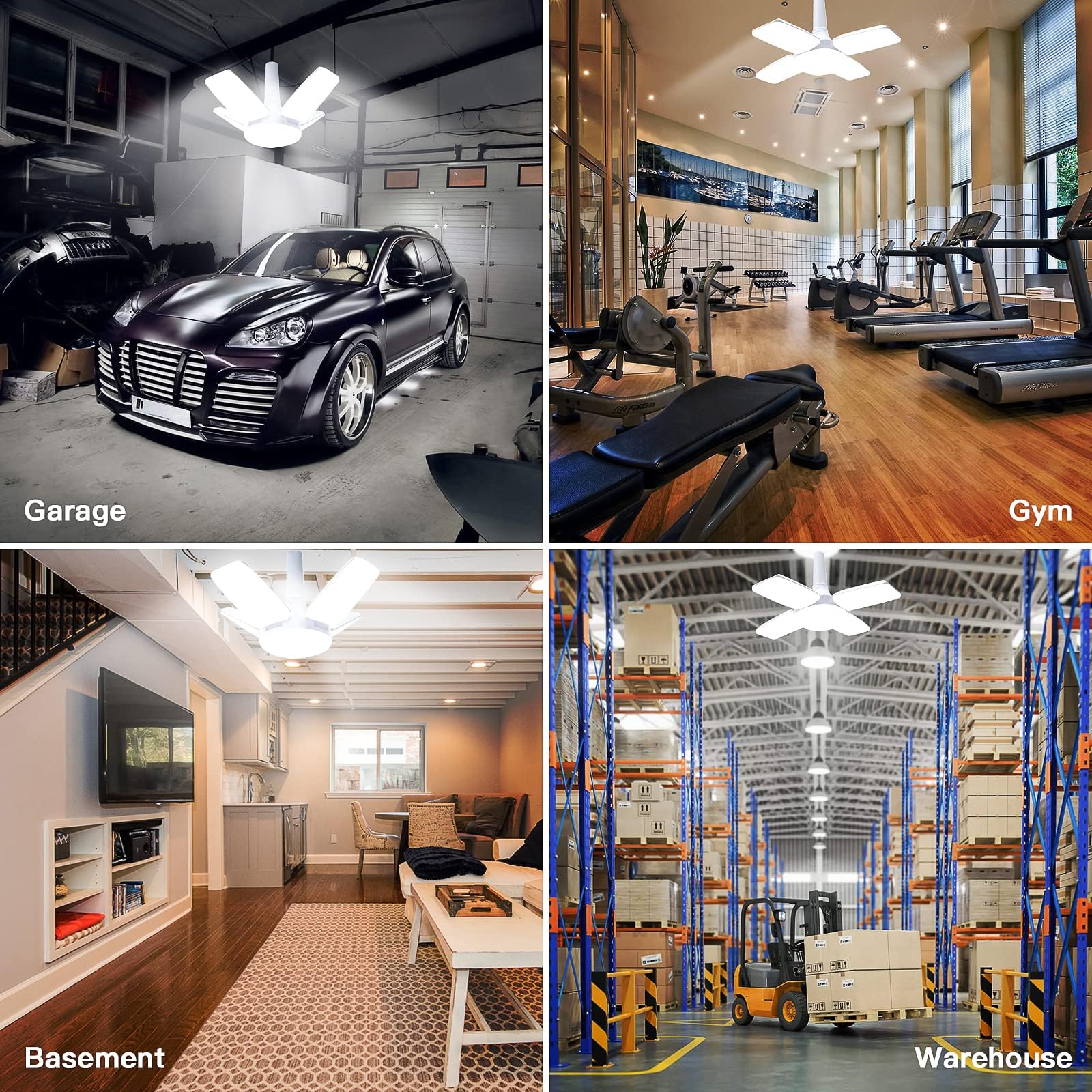 LED Garage Lights 80W Deformable Garage Lights LED Basement Lights with 3 Adjustable Panels 10000LM E26 Base 6000K Garage Ceiling Lights for Garage,Workshop,Warehouse,Laundry Room,Real Aluminum
