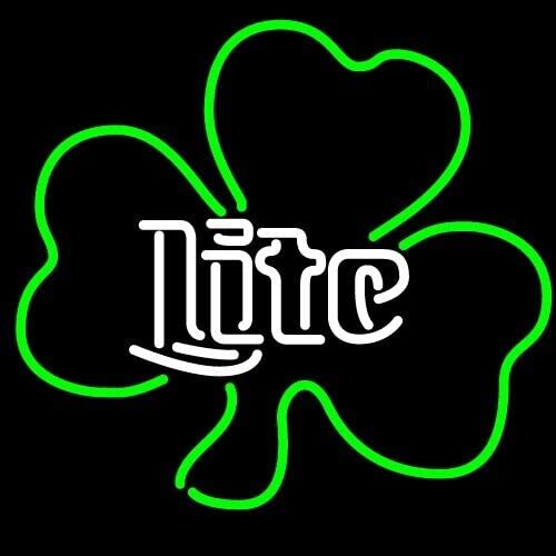 Queen Sense 10" Vivid Millers Lite Clover Shamrock LED Sign Light Lamp Cute Bright Neon Wall Decor NST095
