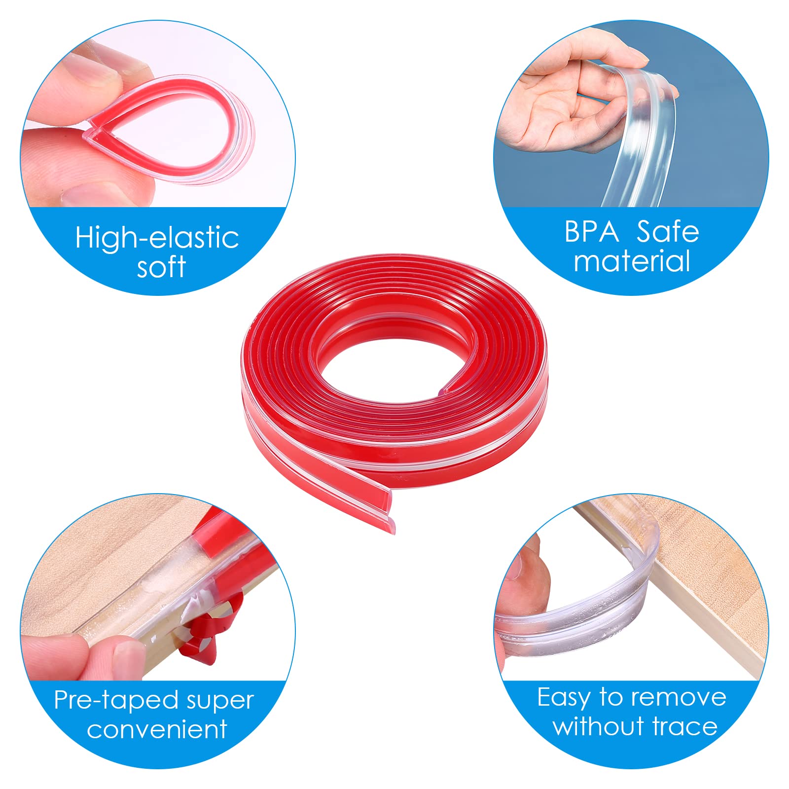 New Upgraded Baby Proofing, 13ft Silicone Edge Protector Strip Clear with 4 Corners, Soft Corner Protectors with Pre-Taped Strong Adhesive, for Cabinets, Tables, Drawers