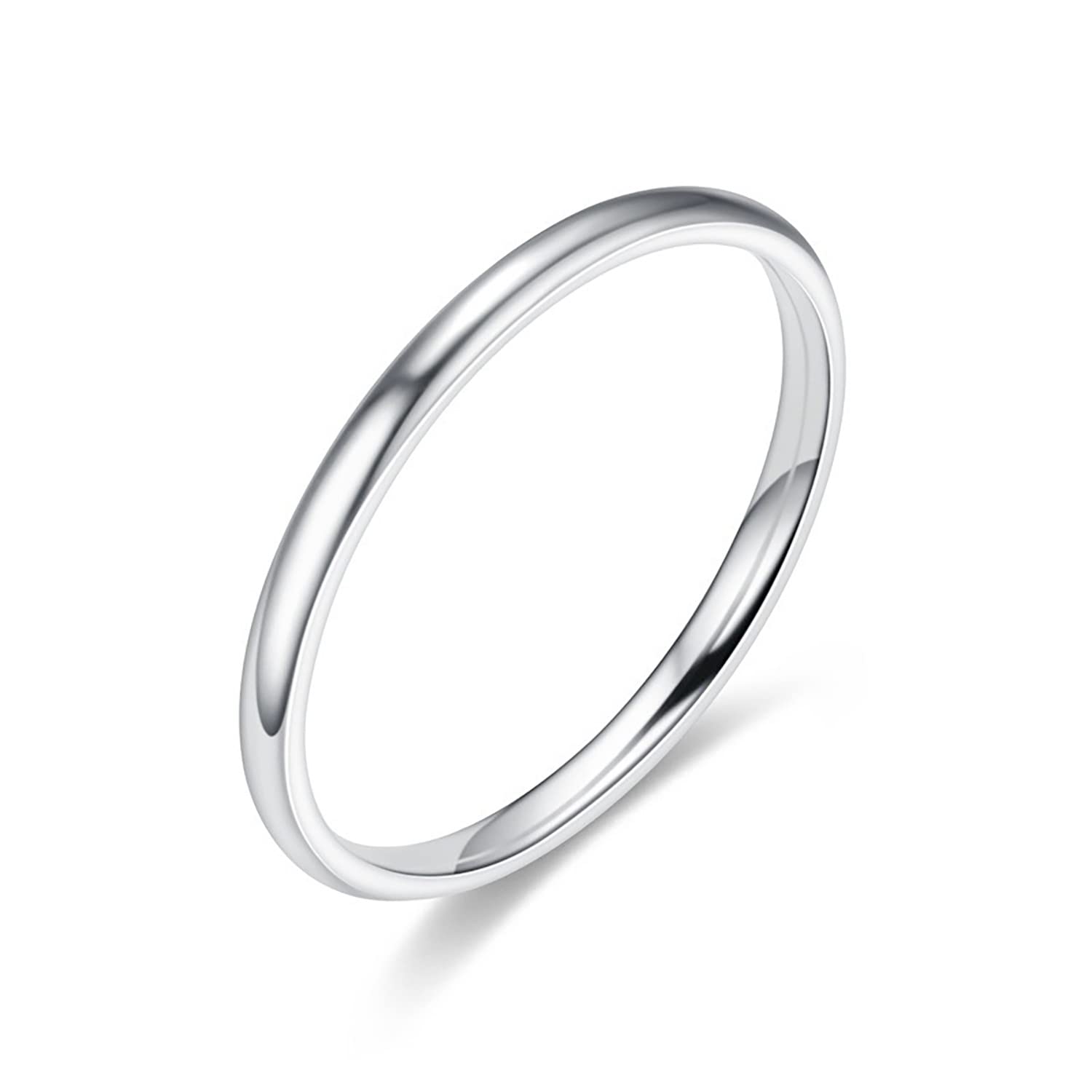 Moplusea 2mm Stainless Steel Classical Plain Stacking Band Statement Wedding Promise Ring For Women (Silver, 7)