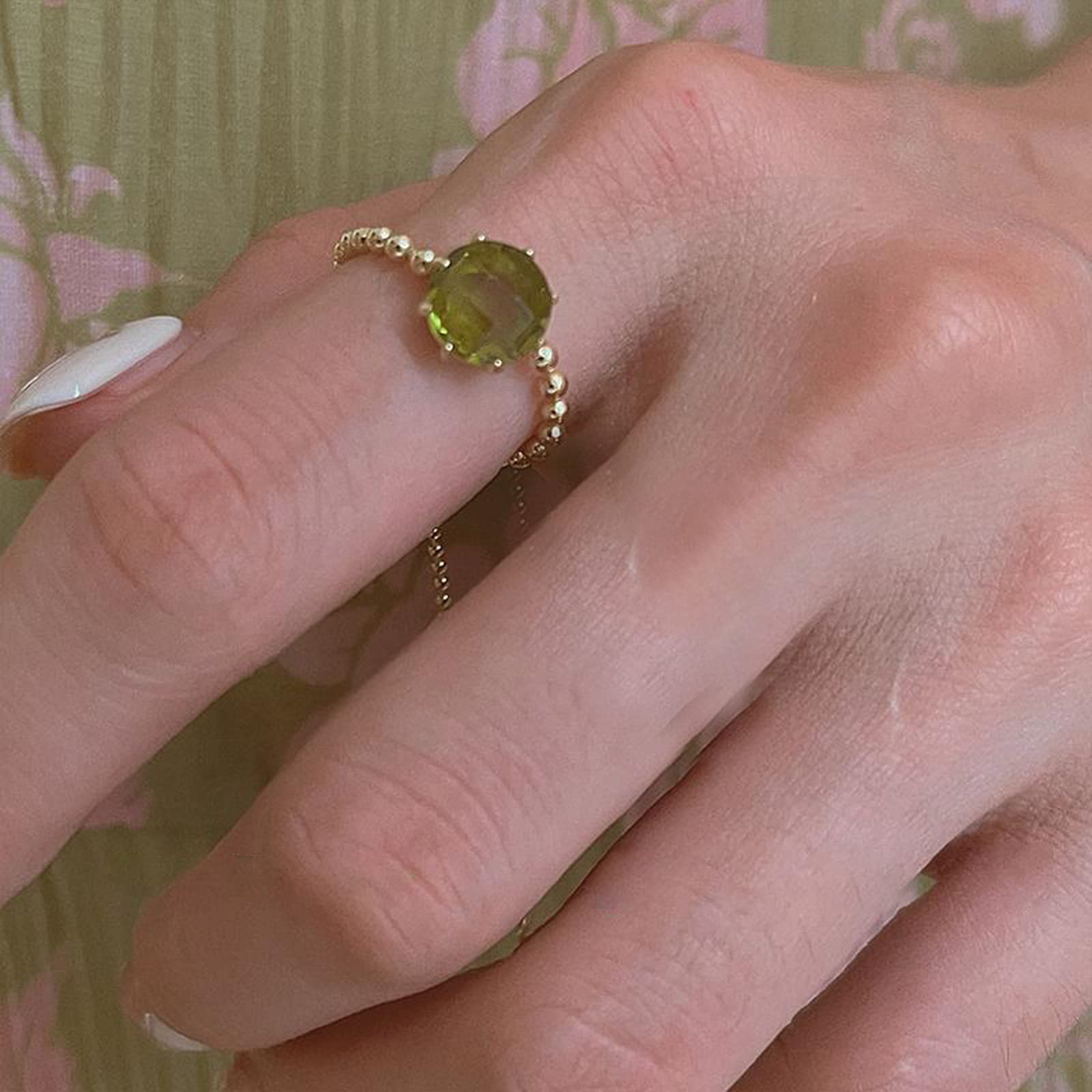 Otxas Adjustable Chain Ring Cute Green Crystal Moonstone Ring Handmade Designed for Gout People Ring Aesthetic (green crystal)