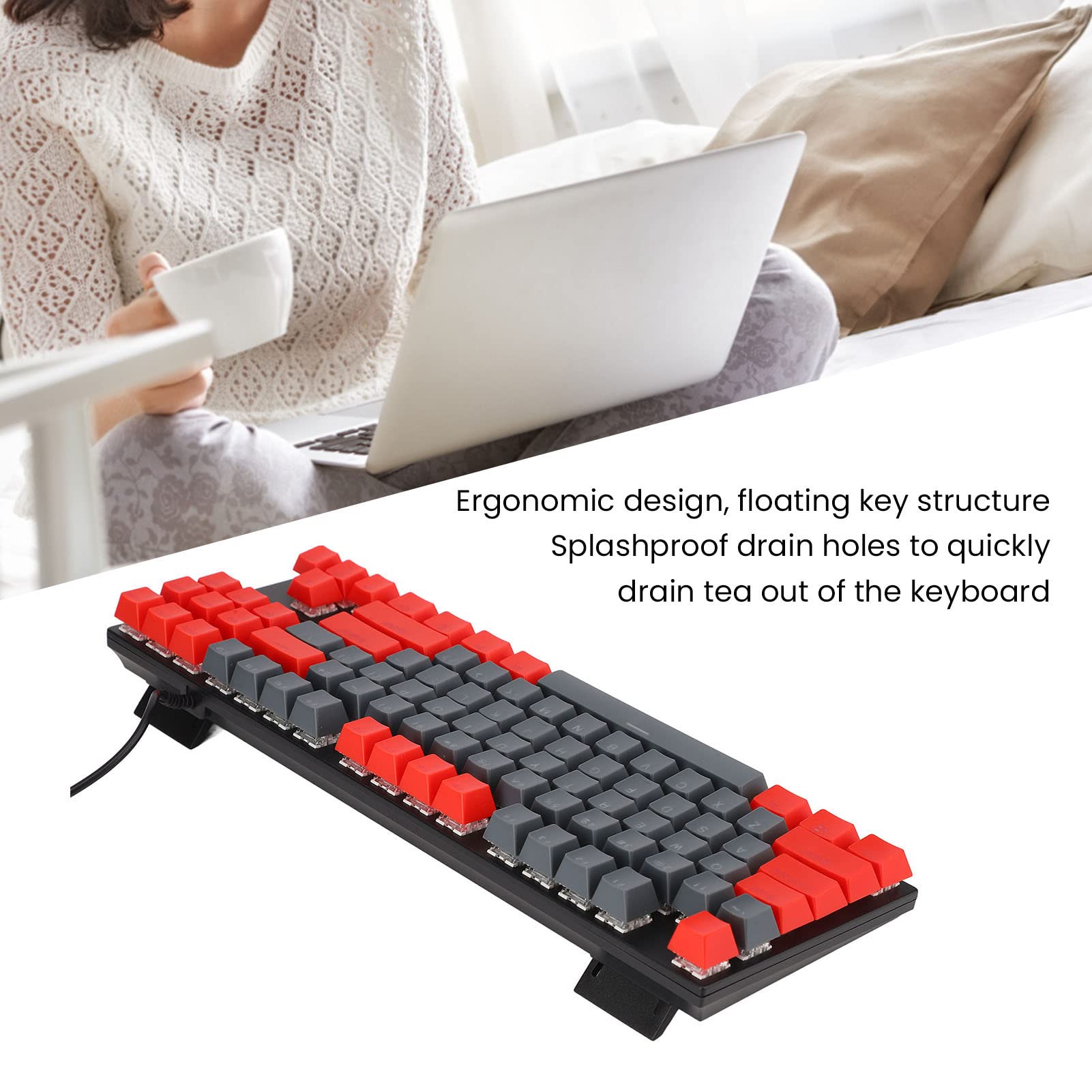 Red Switch Mechanical Keyboard Red Switch Mechanical Gaming Keyboard with Colorlocking Mobile Gaming Key Structure (Gray and Red)