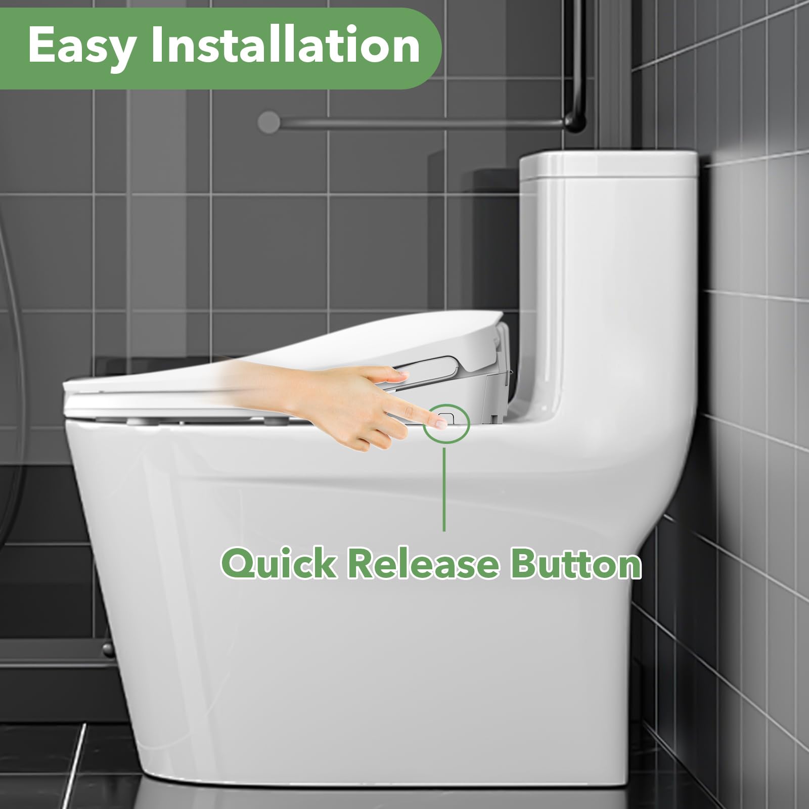 VELA Electronic Bidet Heated Seat with Instant Water Temperature Adjustment for Elongated Toilets, Multiple Spray Modes, LED Light & V-Clean Technology Self Cleaning Electrolyte Wand