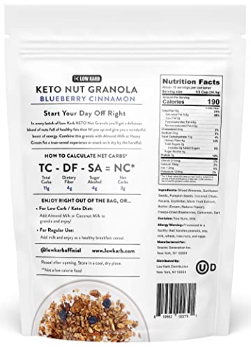 Low Karb NuTrail, Keto Blueberry Nut Granola Healthy Breakfast Cereal, Low Carb Snacks & Food, Almonds, Pecans, Coconut and More, 3 g Net Carbs, 1.37 lb, 22 Oz