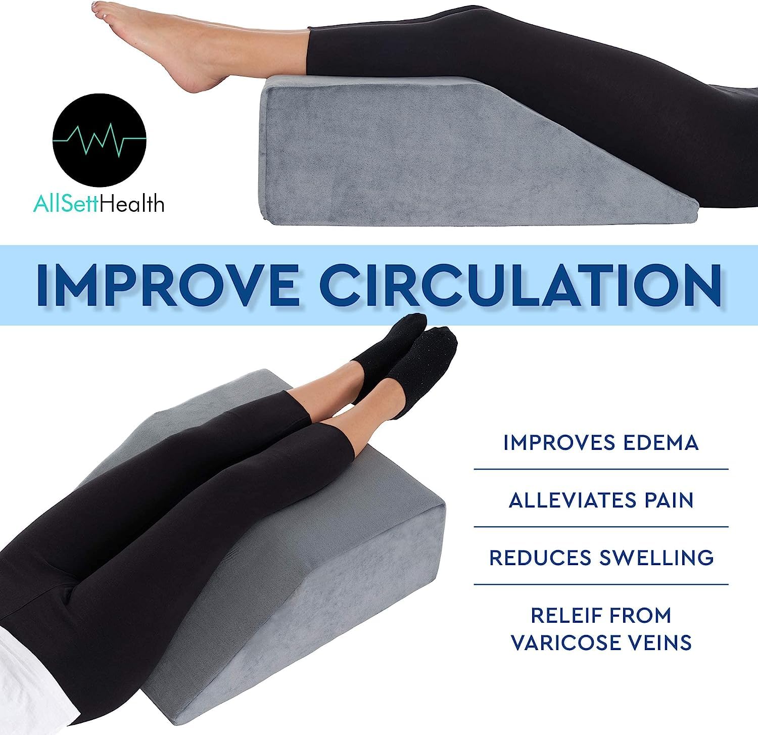 Leg Elevation Pillow - Full Memory Foam Top, High-Density Leg Rest Elevating Foam Wedge - Relieves and Recovers Foot and Ankle Injury, Leg Pain, Hip, Knee Pain, Improves Blood Circulation