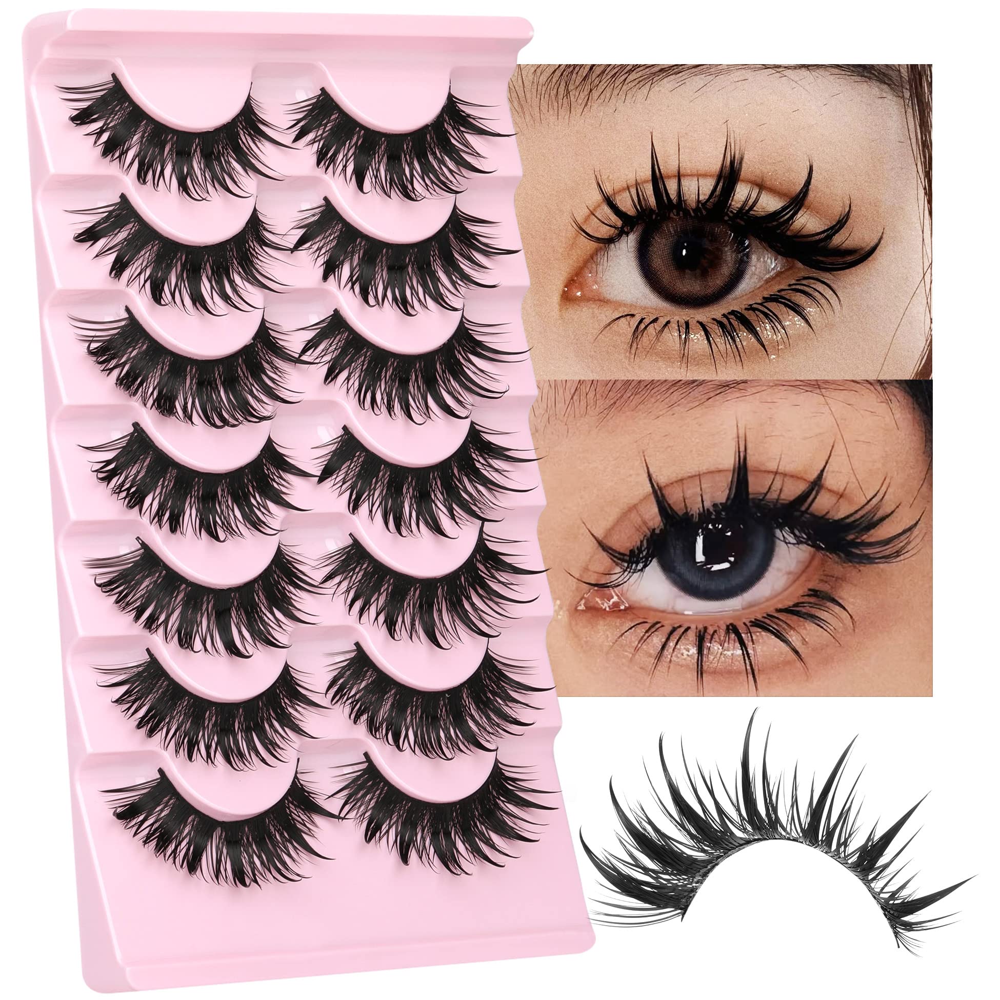 Manga Lashes Wet Look Lashes Fluffy Spiky Mink Lashes Dramatic Doll Lashes Cosplay Asian Japanese Korean Style Anime Eyelashes Pack by EYDEVRO, 1.0 Count