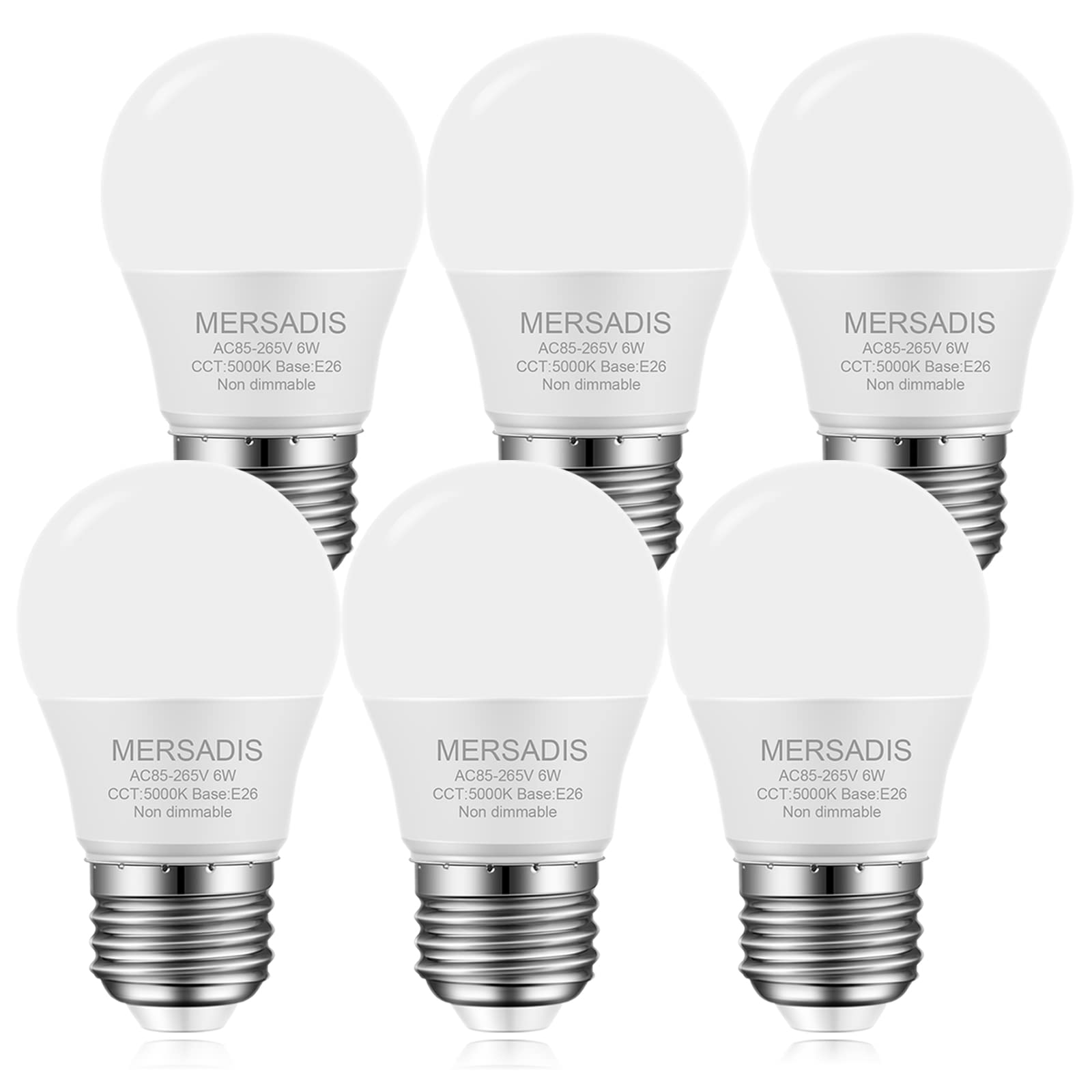 MERSADIS 6-Pack LED Ceiling Fan Light Bulbs, 60 watt Equivalent, 5000K Daylight White, E26 Medium Base, A15 LED Appliance Bulbs Small, Non-dimmable