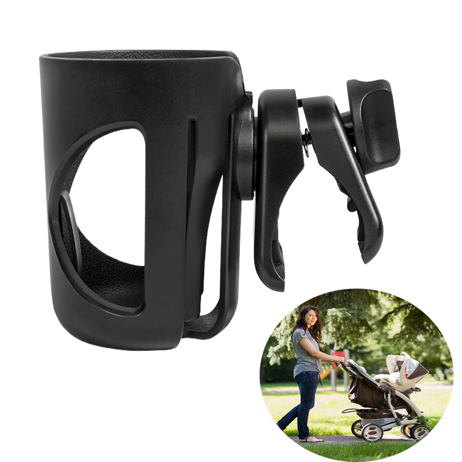 Stroller Cup Holder, 360 Degrees Rotation Bike Cup Holder, Stroller Cup Holder, Large Caliber Designed Cup Holder for Walker, Bike, Wheelchair, Walker, Scooter. (Black)