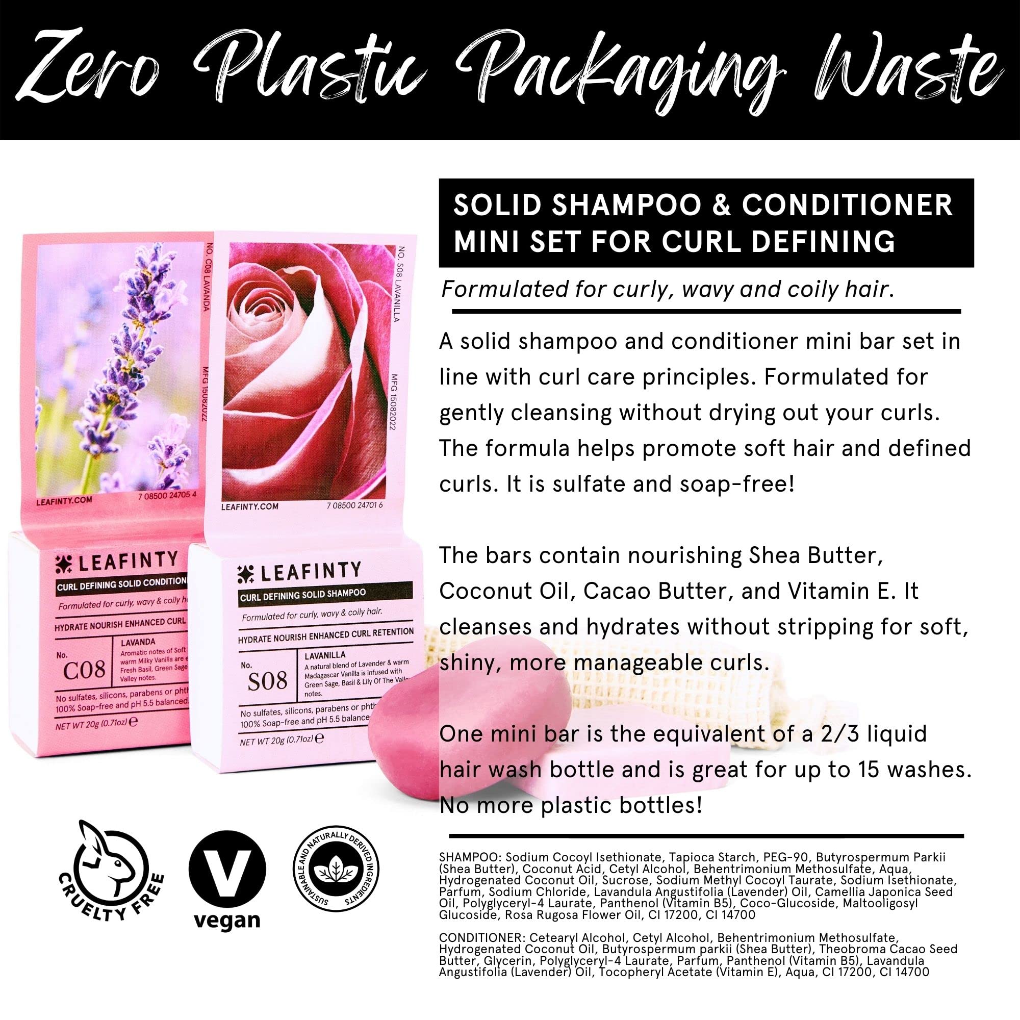 S08+C08 Solid Shampoo & Conditioner Set for Curly, Wavy, Coily and Kinky Hair, All Natural Zero Waste and Organic Shampoo Bars for Hair,2 Travel Size Bars