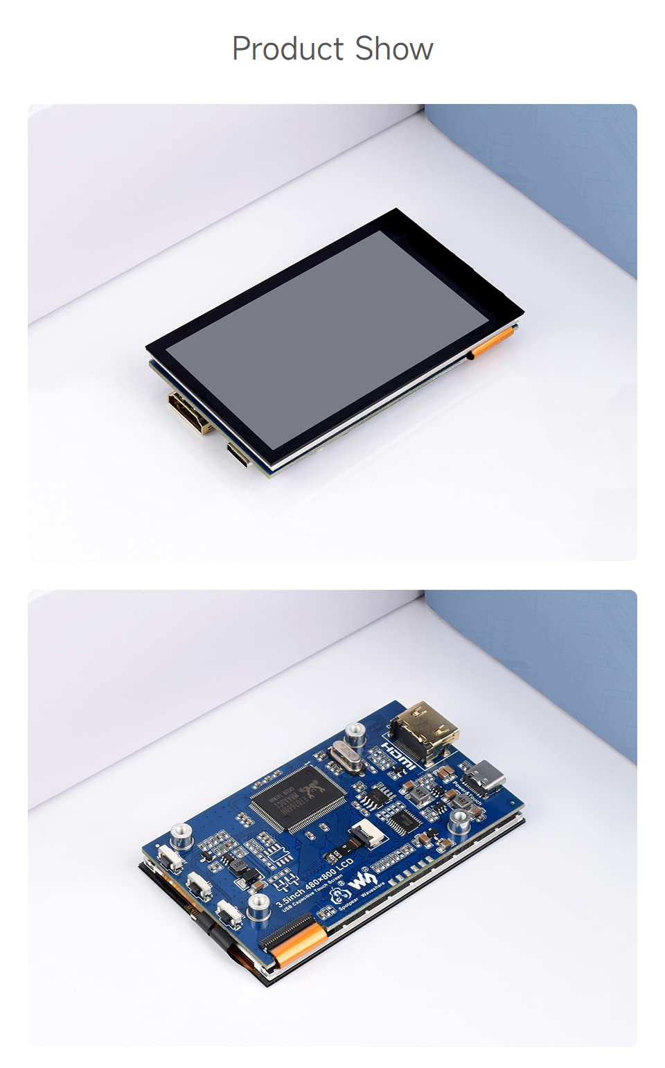 waveshare 3.5inch IPS Capacitive Touch LCD Display, Compatible with Raspberry Pi 5/4B/3B/Zero/Zero W/Zero 2W/Pico/Pico W/Pico WH, 480×800, Adjustable Brightness