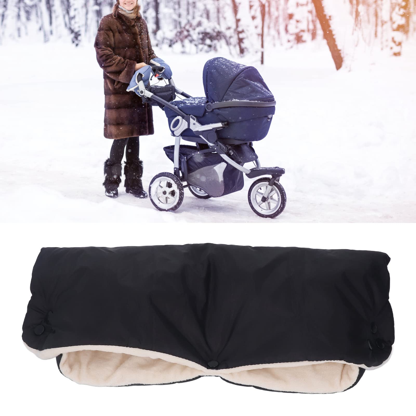 Stroller Hand Muff,Windproof Waterproof Baby Stroller Warm Portable Muffs Pushchair Gloves for Outdoor (Black)
