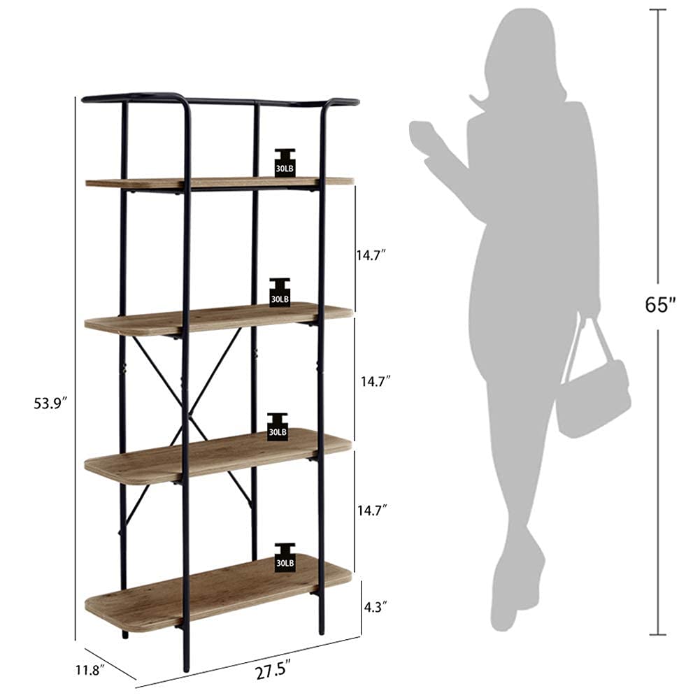 LINSY HOME Bookshelf, 4-Tiers Ladder Bookcase for Storage, Display Shelf for Bedroom and Living Room, Rustic Oak Finished