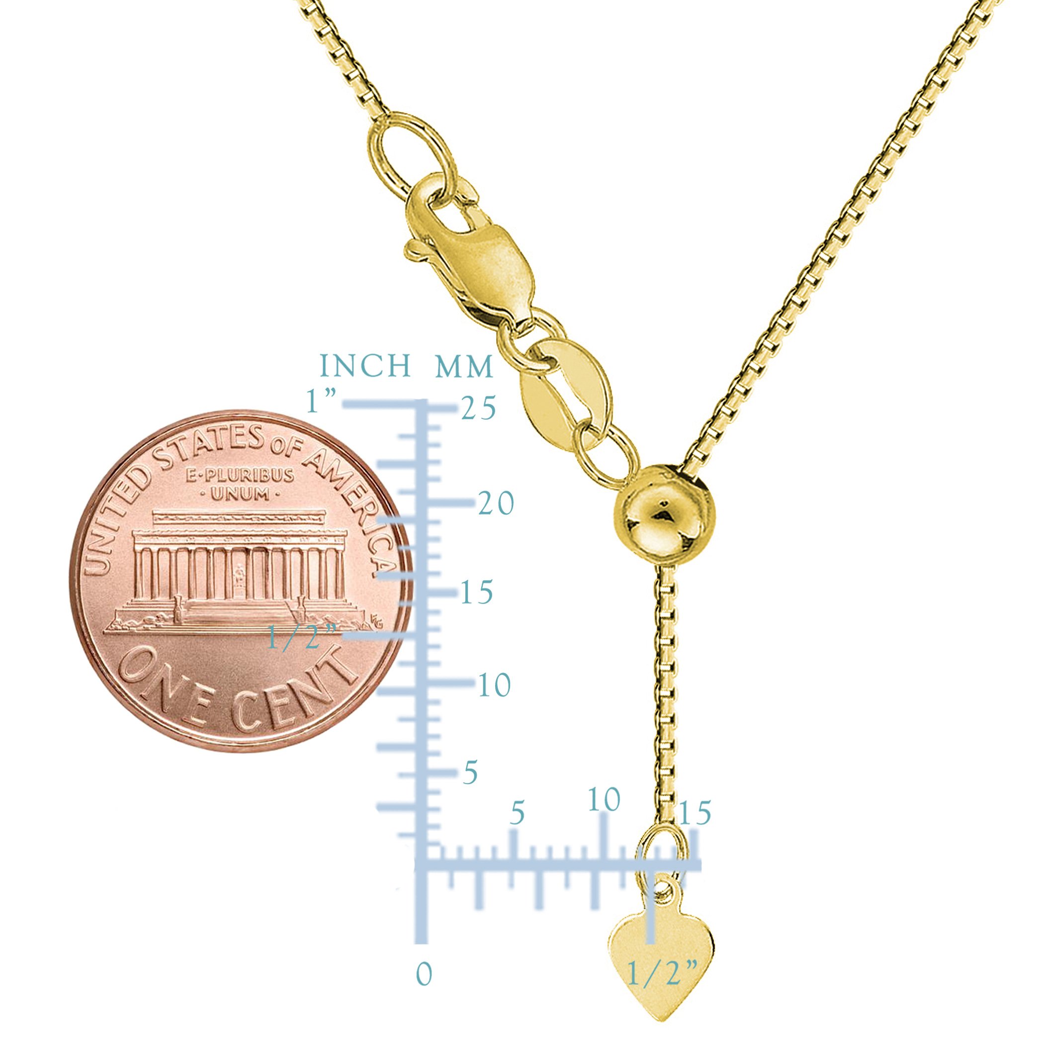 Jewelry Affairs 10k Yellow Real Gold Adjustable Box Link Chain Necklace, 0.7mm, 22"