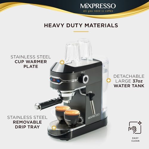 Mixpresso Professional Espresso Machine for Home 15 Bar with Milk Frother Steam Wand, Espresso Maker with Double-Cup Splitter, 1450w Fast Heating, Cappuccino and Latte machine with 37Oz Tank