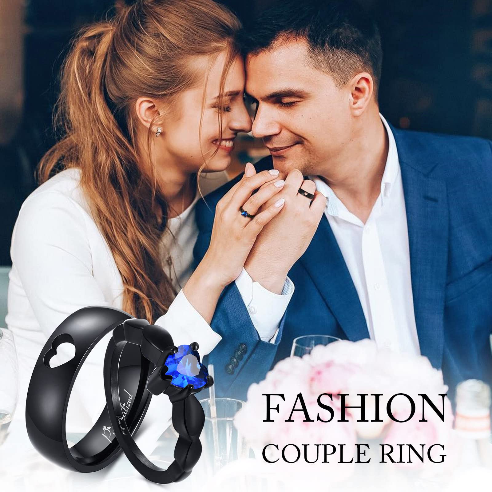 MPRAINBOW Personalized Wedding Engagement Promise Rings - Matching Cubic Zirconia CZ Rings Heart Promise Ring, Couples Rings Custom Rings His & Hers Couple Wedding Engagement Bands Rings