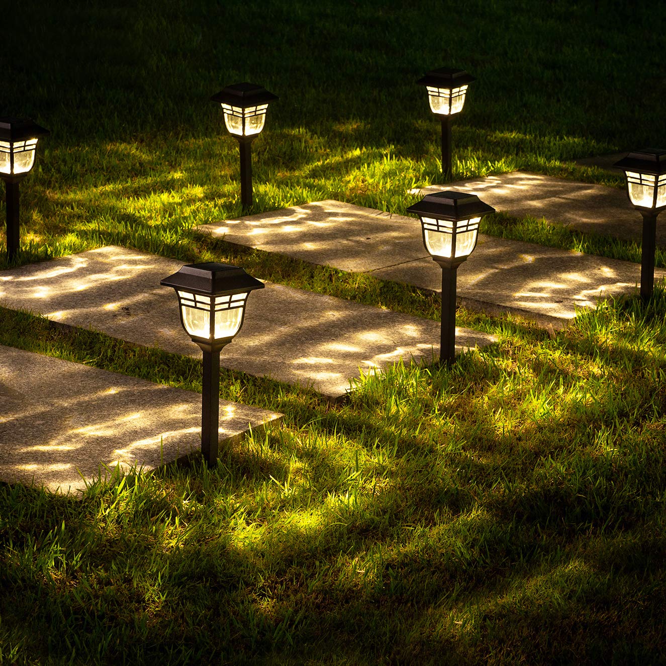 LeiDrail Solar Pathway Lights Outdoor Super Bright Glass Metal Path Light Warm White LED Classical Landscape Decorative Lighting Waterproof for Garden Yard Patio Lawn Walkway - 6 Pack