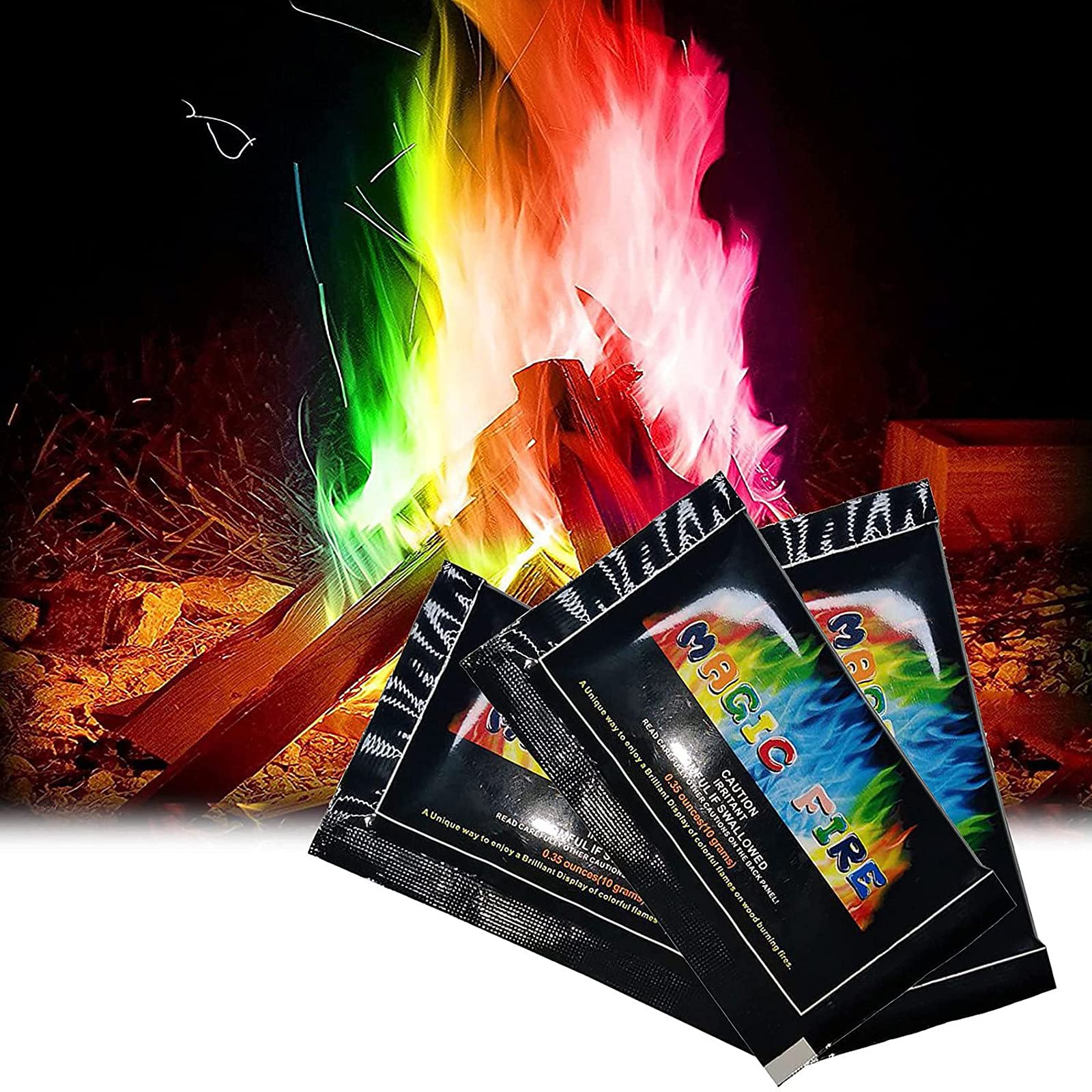 REFFG 10 Pack Magical Rainbow Flames for Campfire,Colorful Flame Stain Flame Color Changing Packets Fire Pit,Multi-Colored Flame Powder Outdoor Picnic Bonfire Festival Party Outdoor Supplies (10pcs)