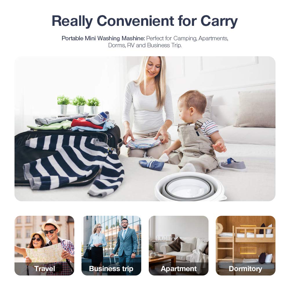 Mini Washing Machine, Ultrasonic Turbine Washer, Foldable Laundry Tub With USB Powered, Portable Compact Personal Baby Clothes Washer for Home Travel Apartments Dorms Socks Underwear Bra