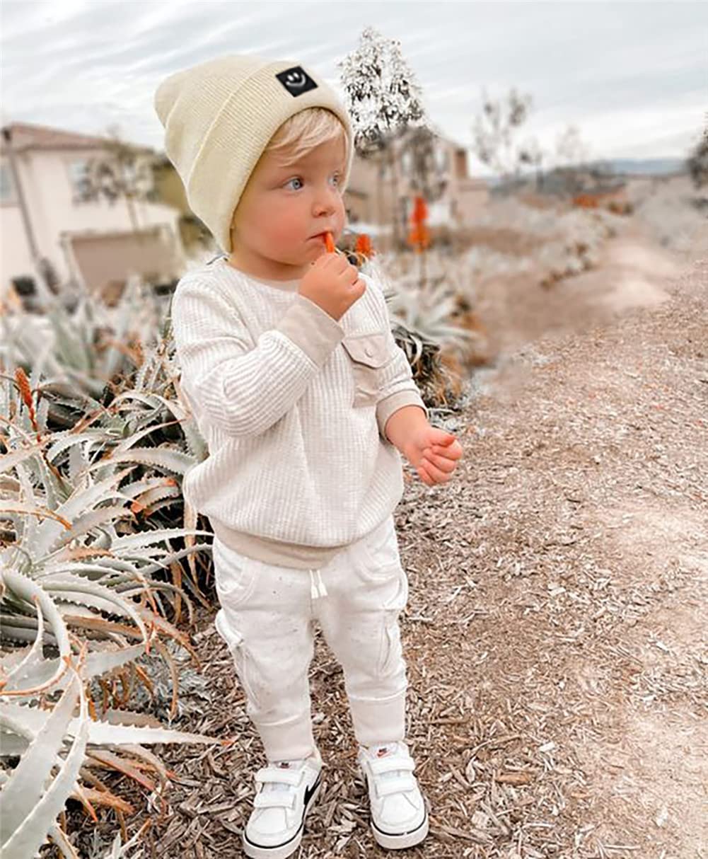 upeilxd Baby Winter Hat Soft Warm Knitted Beanie Hat with Cute Smile Face Beanie Cap for Toddler Boys Girls Beige