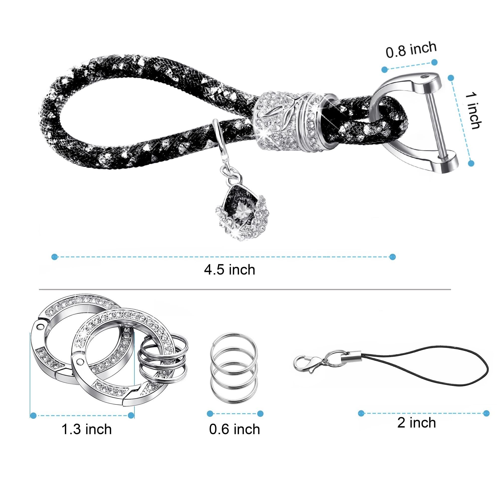 PlusRoc Crystal Car Keychain for Women Bling Rhinestones Key Chain Ring Car Key Accessories, Silver